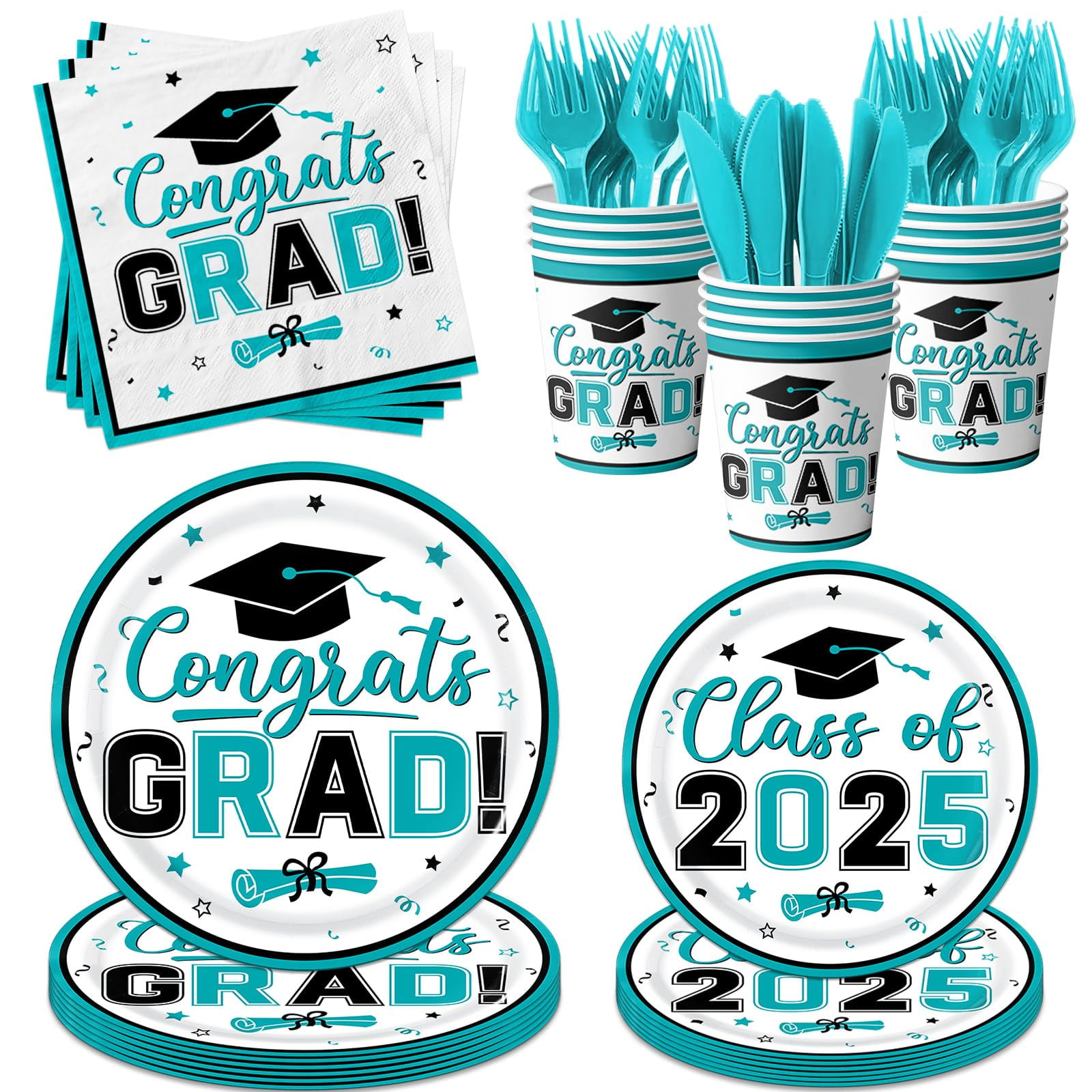 Teal Graduation Decorations Dinnerware DHF10 Set, Class of 2025 ...