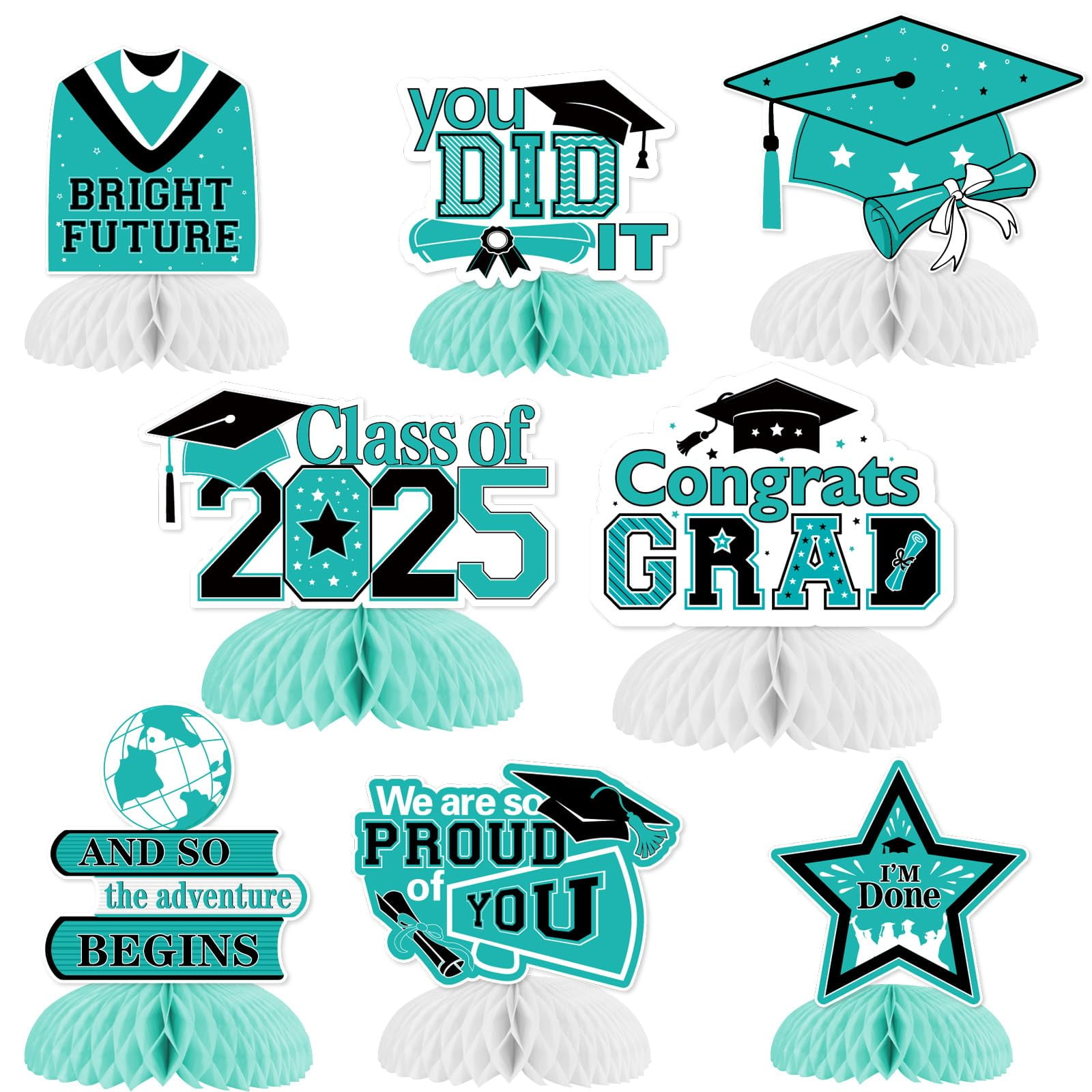 Teal Graduation Party Decorations MMF7 2025-8pcs Graduation Honeycomb ...