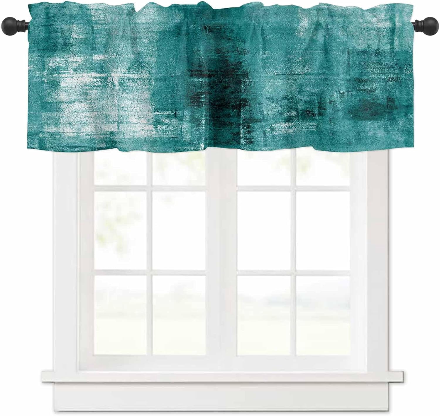 Teal Graffiti Valances for Windows, Retro Turquoise Abstract Art ...