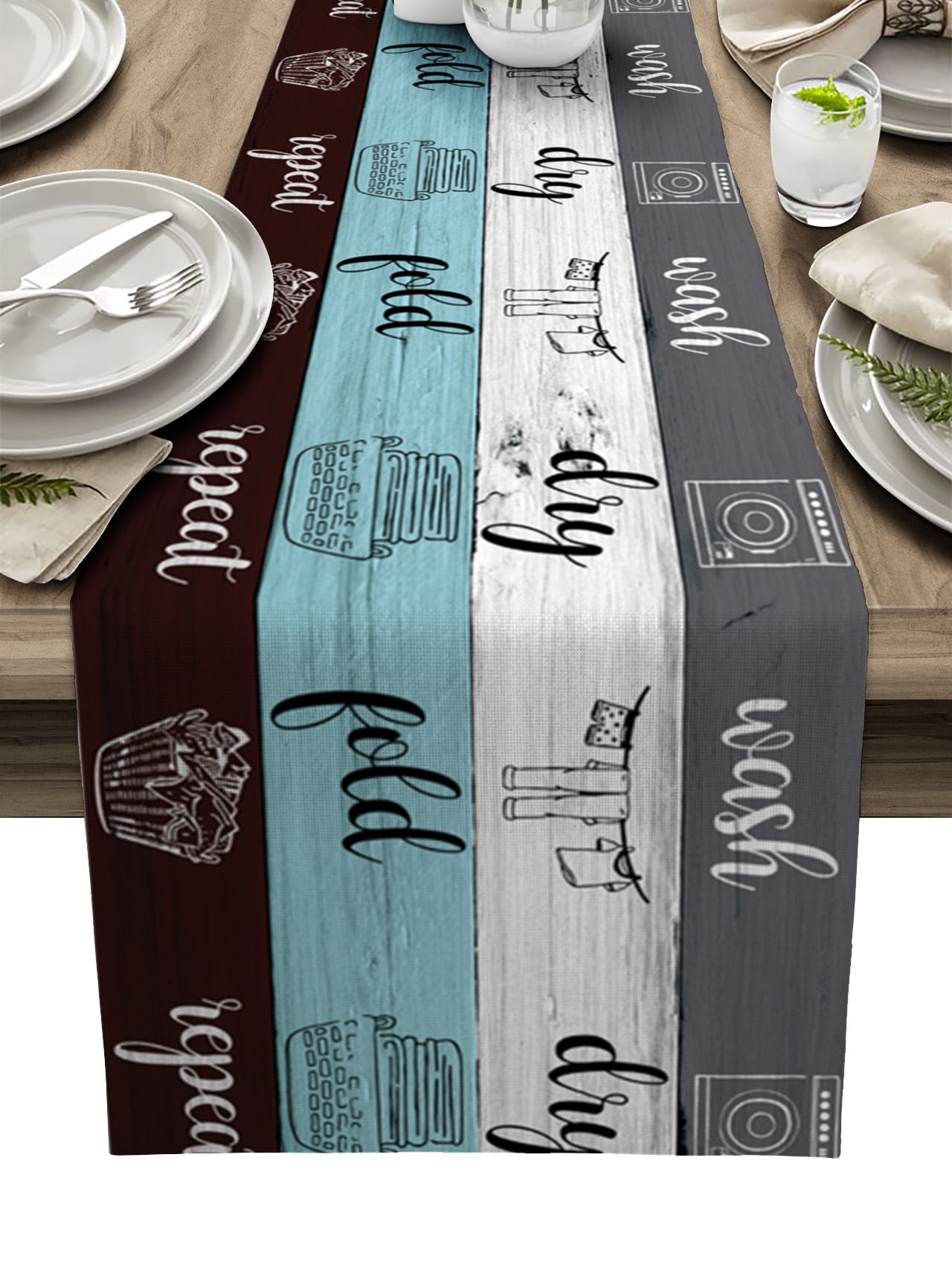 Teal Gray Brown Table Runner Vintage Art Wooden Retro Tablerunners 13 x ...