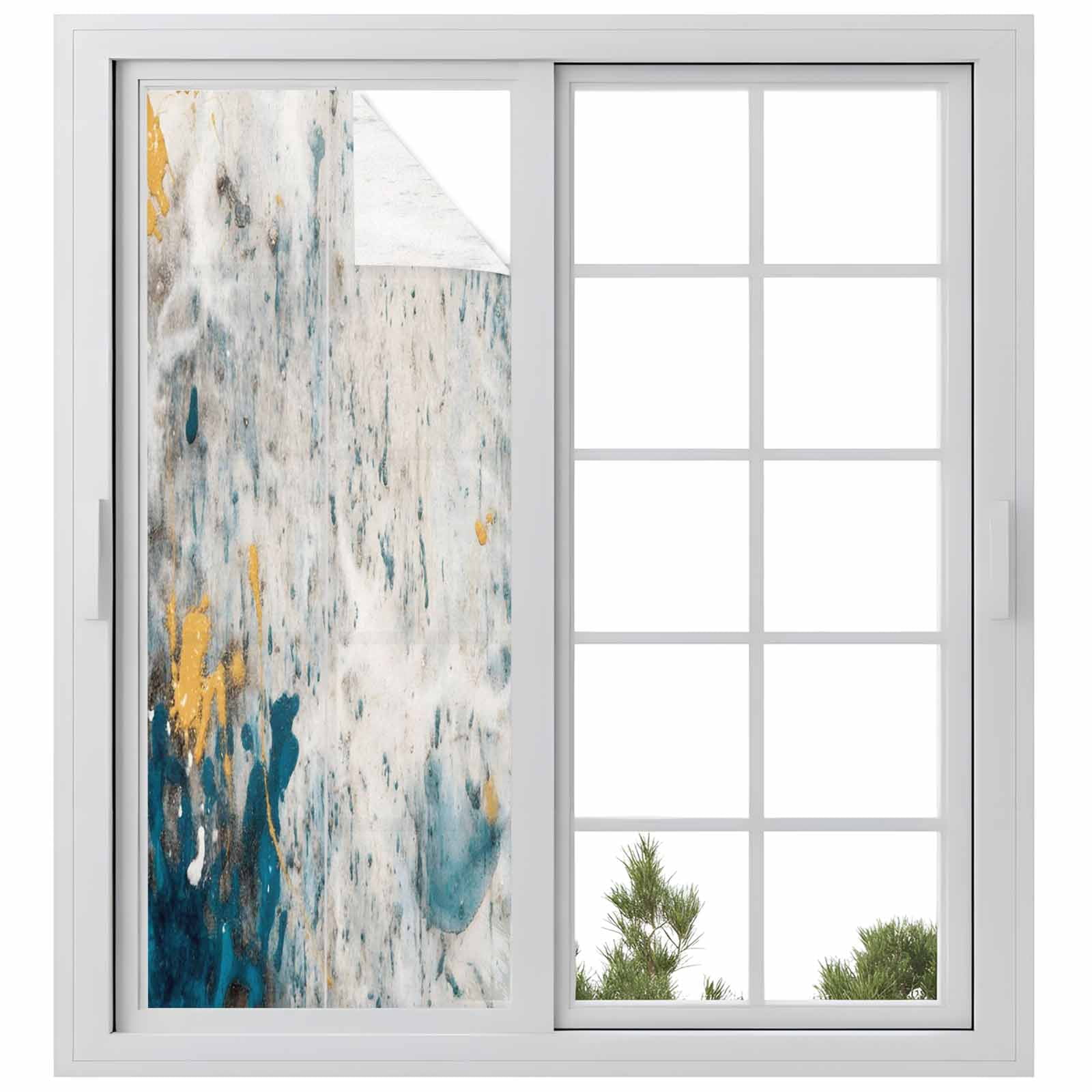 Teal Gray Gold Window Privacy Film, Modern Minimalist Abstract Gradient ...