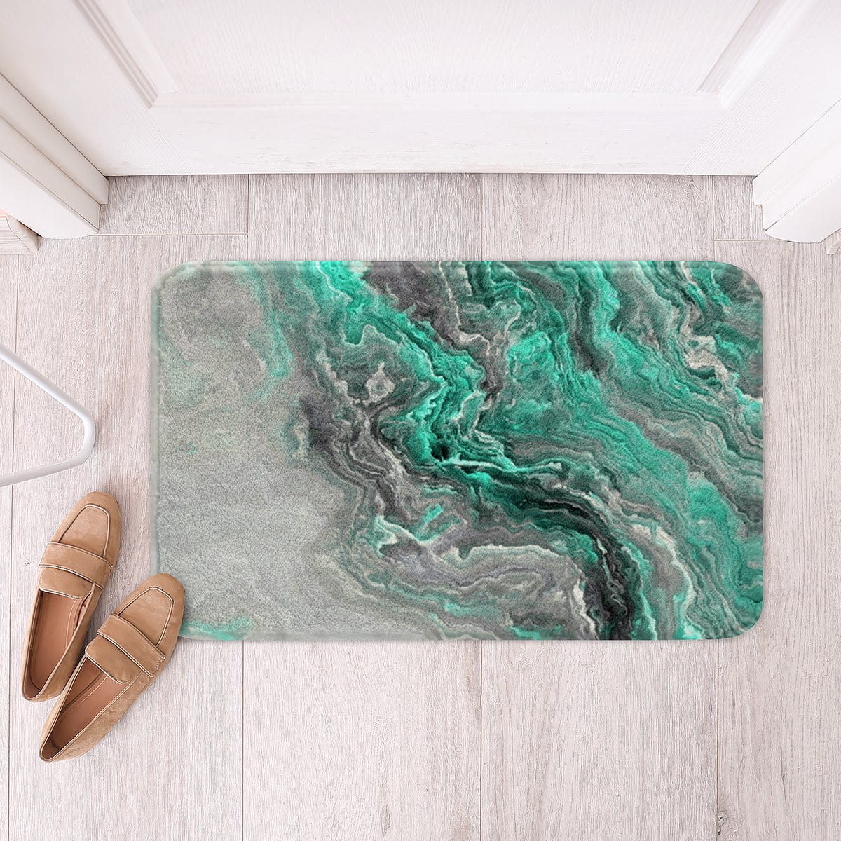 Teal Gray Marble Bathroom Rugs Gradient Abstract Ombre Bath Rugs Adult ...