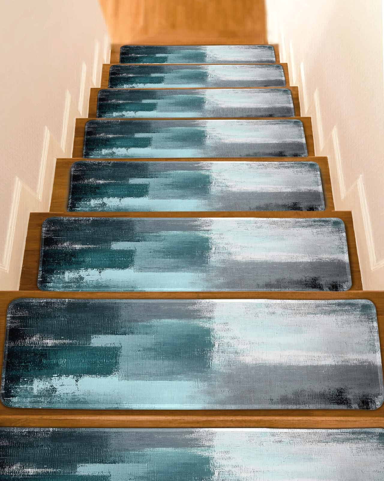 Teal Gray Stair Treads for Wooden Steps Indoor Runner Rug Carpet ...