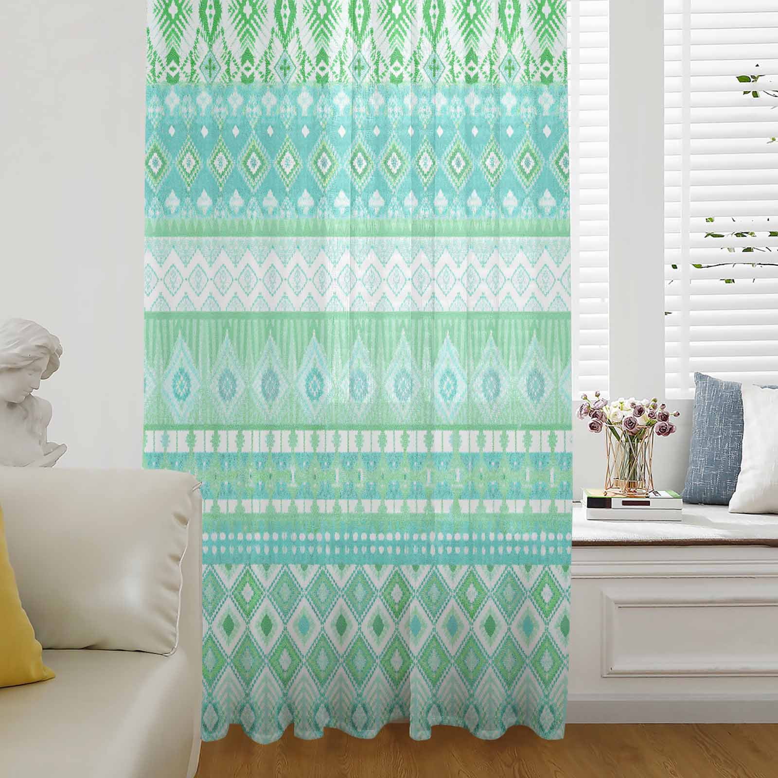Teal Green Boho Semi Sheer Curtains Drapes for Living Room, Bedroom ...