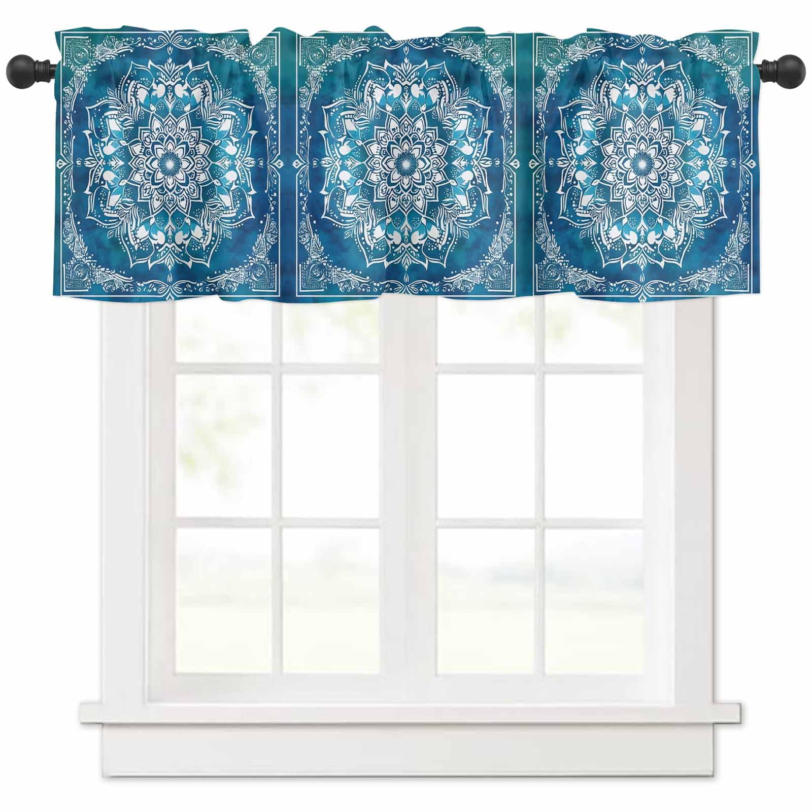 Teal Green Boho Valances for Windows Farmhouse Kitchen Curtains ...