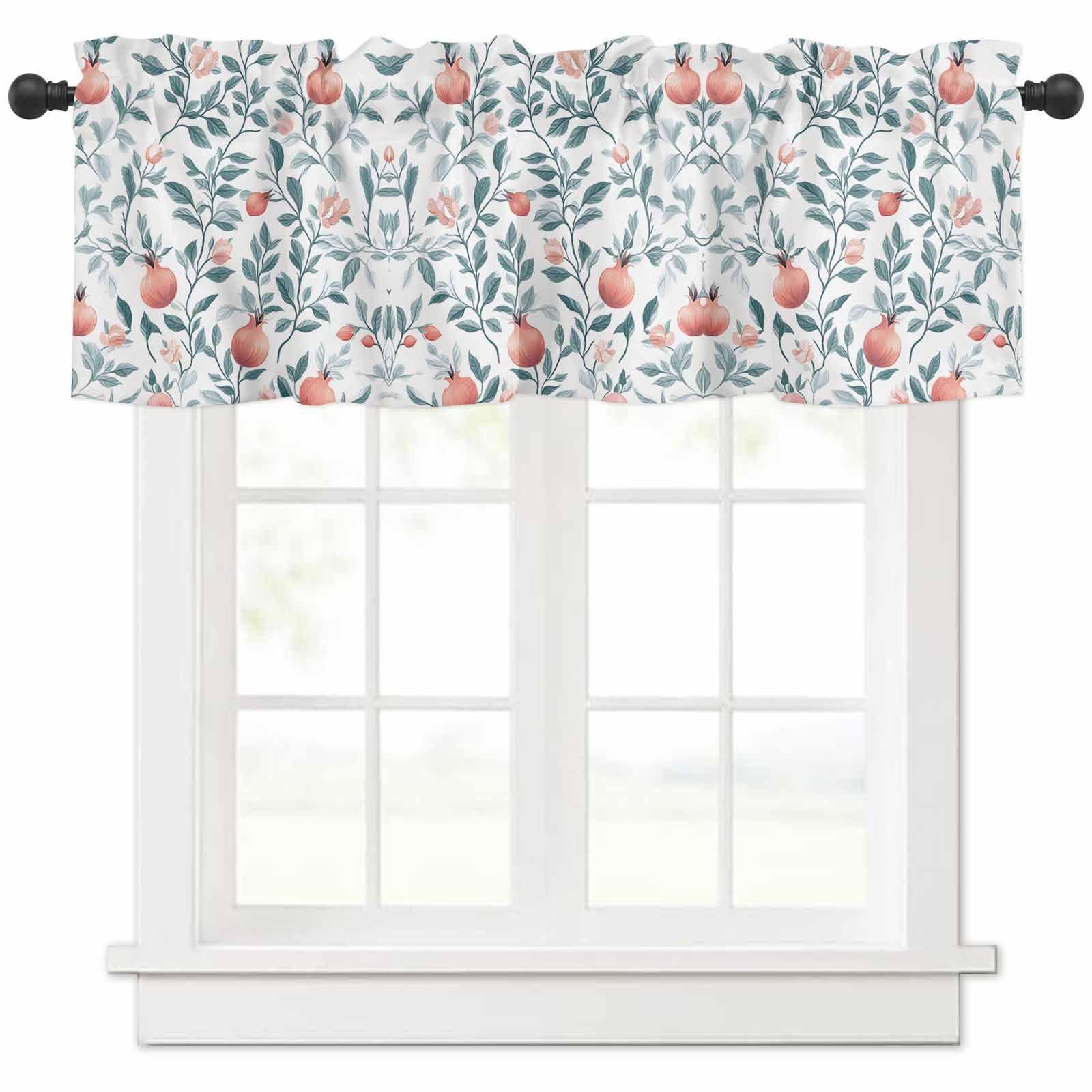 Teal Green Botanical Valances for Windows Farmhouse Kitchen Curtains ...