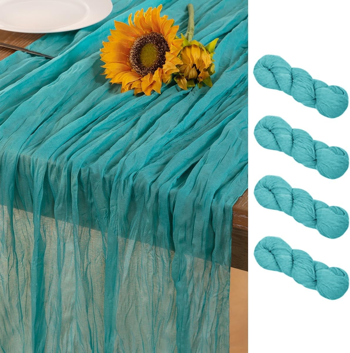 Teal Green Cheesecloth Table Runner 4 Pack Summer Sheer Turquoise ...