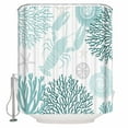 Teal Green Coastal Bathroom Shower Curtains with 12 Hooks Polyester ...