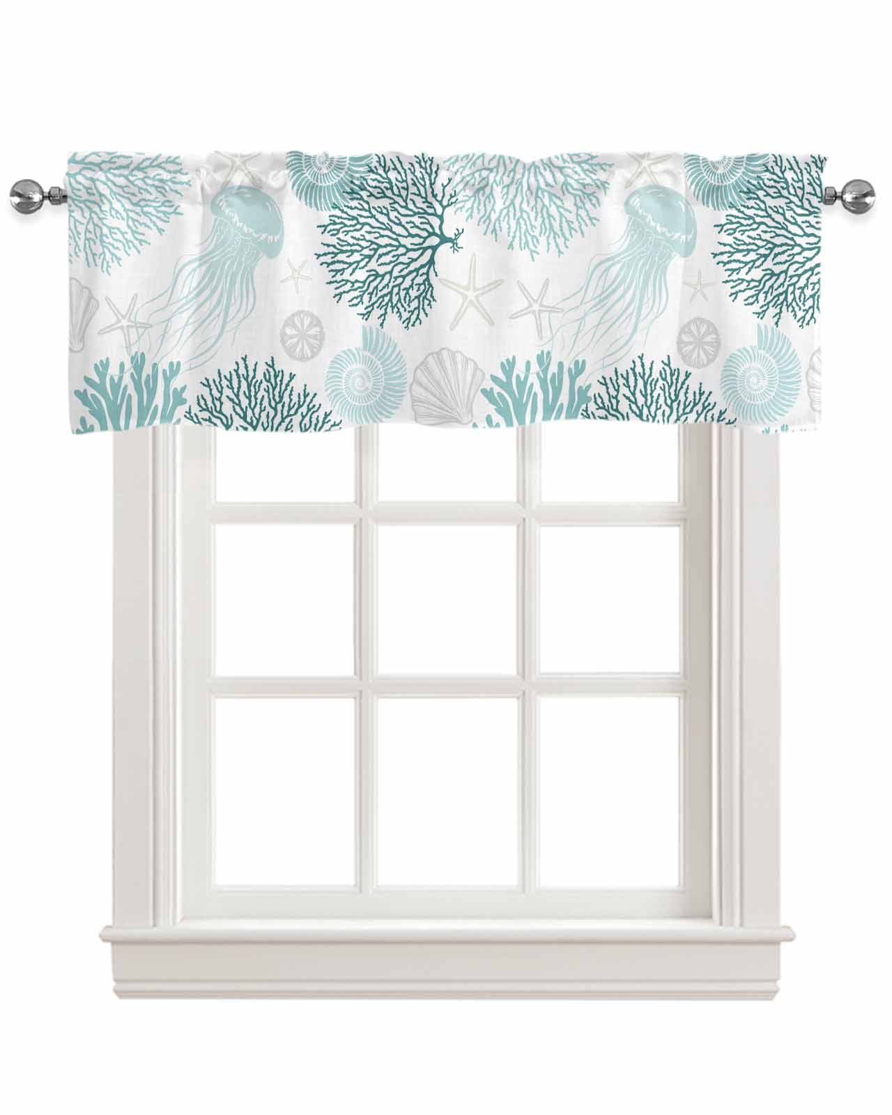 Teal Green Coastal Kitchen Valances for Windows Farmhouse Linen Window ...