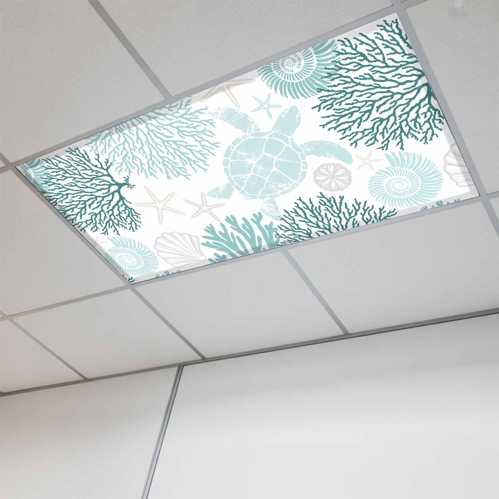 Teal Green Coastal Turtle Magnetic Fluorescent Light Covers for Ceiling ...