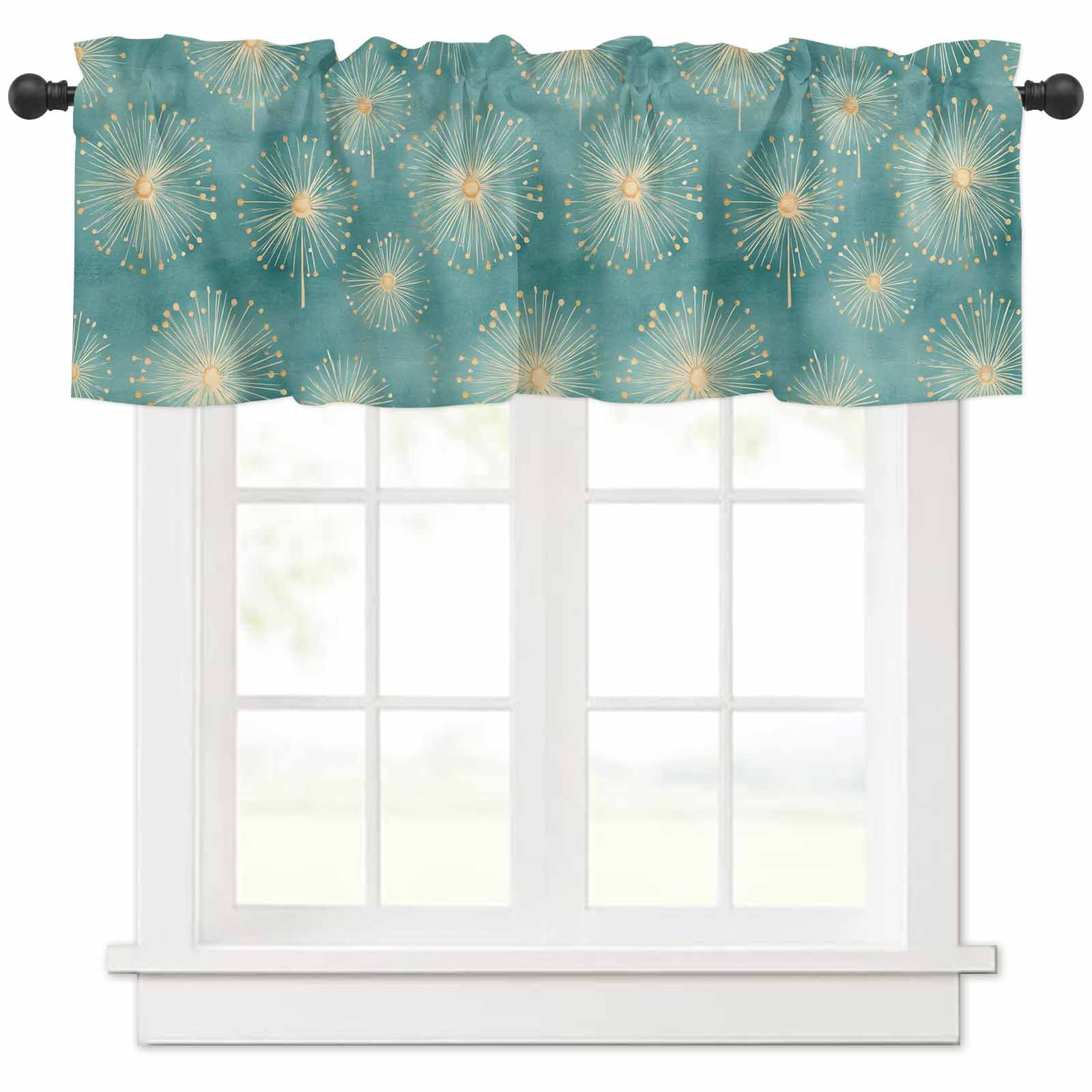Teal Green Dandelion Valances for Windows Farmhouse Kitchen Curtains ...
