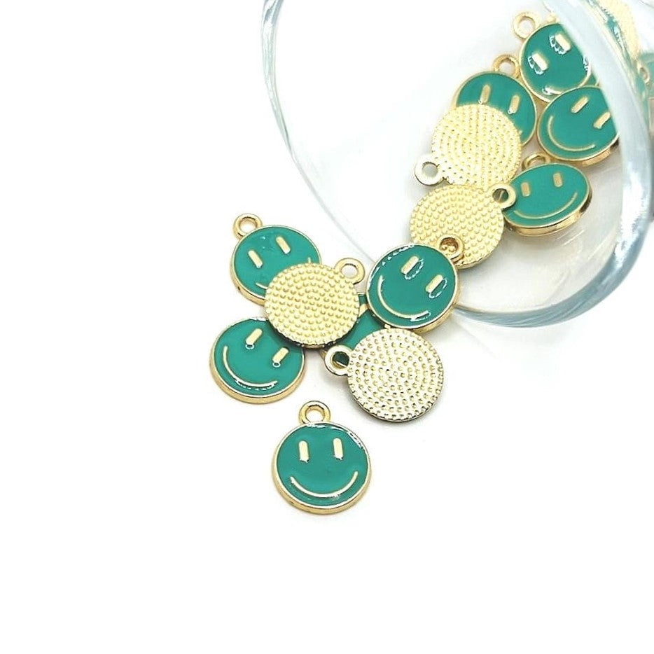 Teal Green Enamel Smiley Face Charms, 14x12mm - Walmart.com