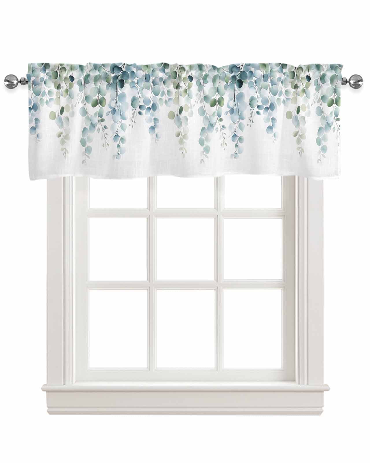 Teal Green Eucalyptus Leaves Kitchen Valances for Windows Farmhouse ...