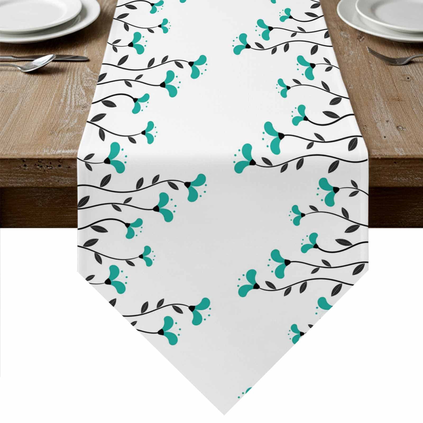 Teal Green Floral Table Runner Linen Burlap Table Runner 108 Inches ...