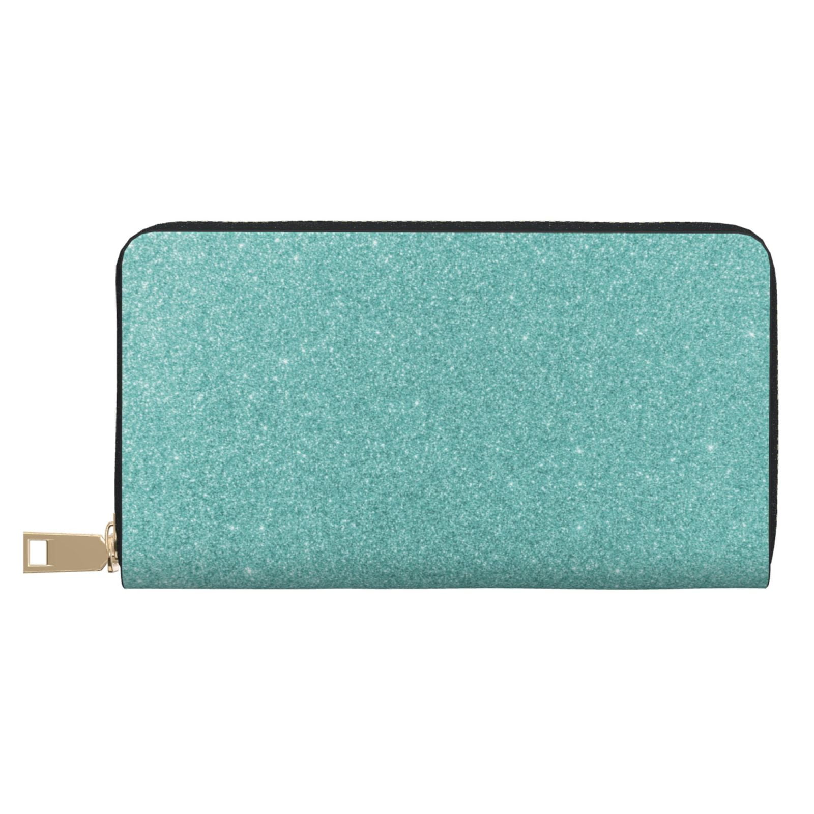 Teal Green Glitter Wallet Women, Leather Bifold Multi Card Wallet ...