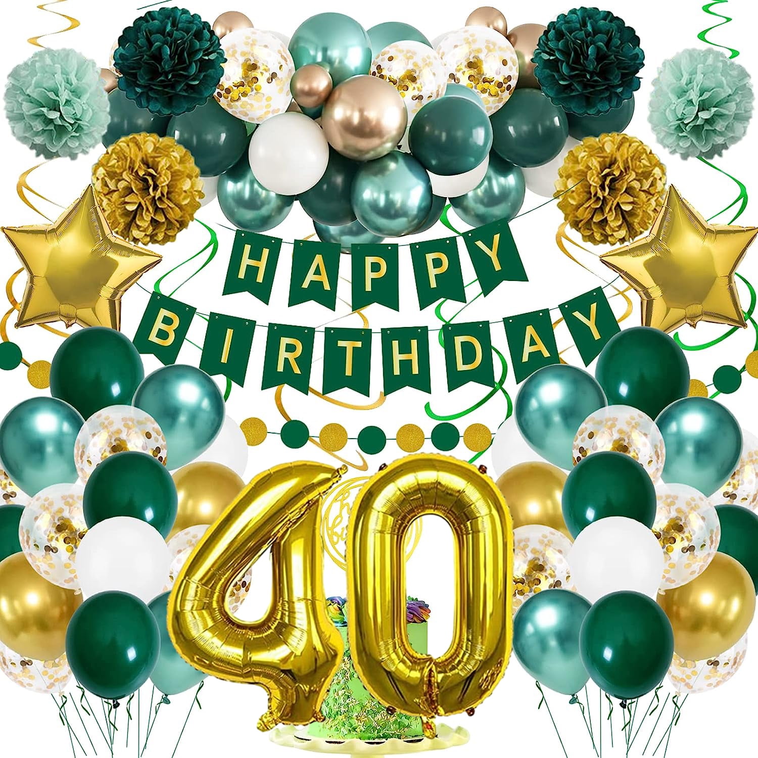 Teal Green Gold Birthday Party Decorations, 40th Birthday Decorations ...