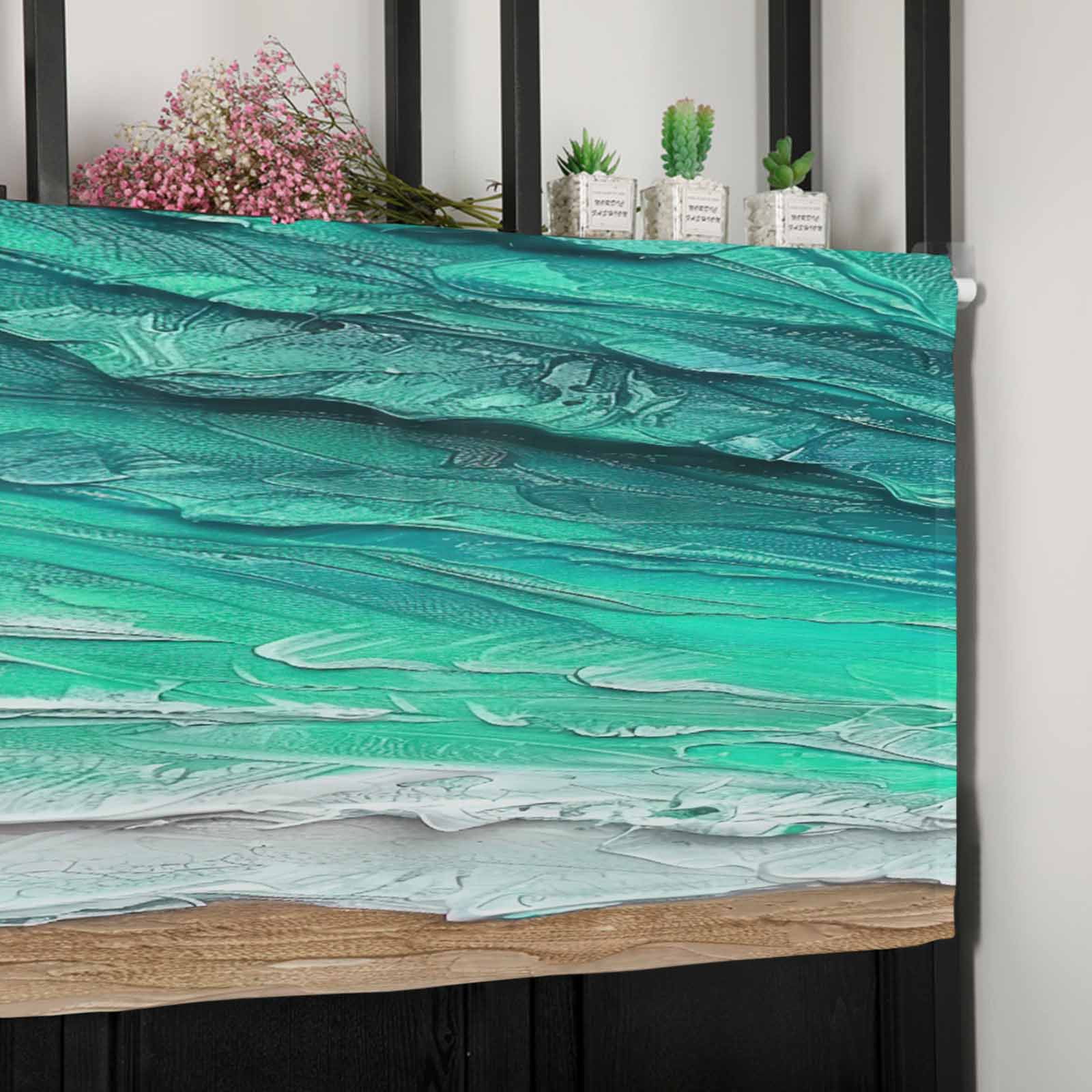 Teal Green Gradient Ocean Beach Window Valances for Kitchen,Rod Pocket ...