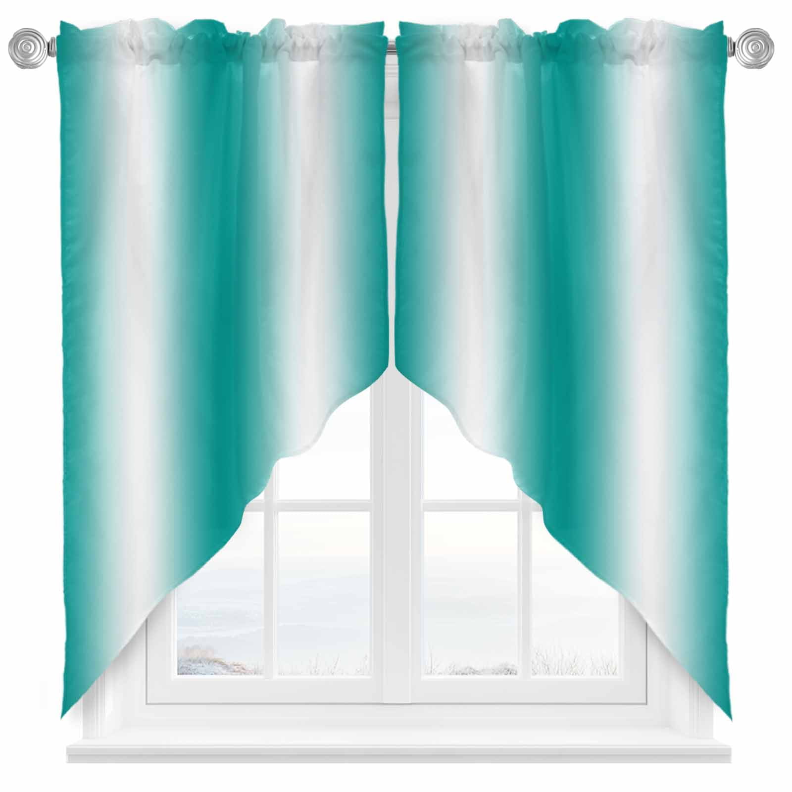 Teal Green Gradient Swag Curtain Valance for Windows, Countryside ...