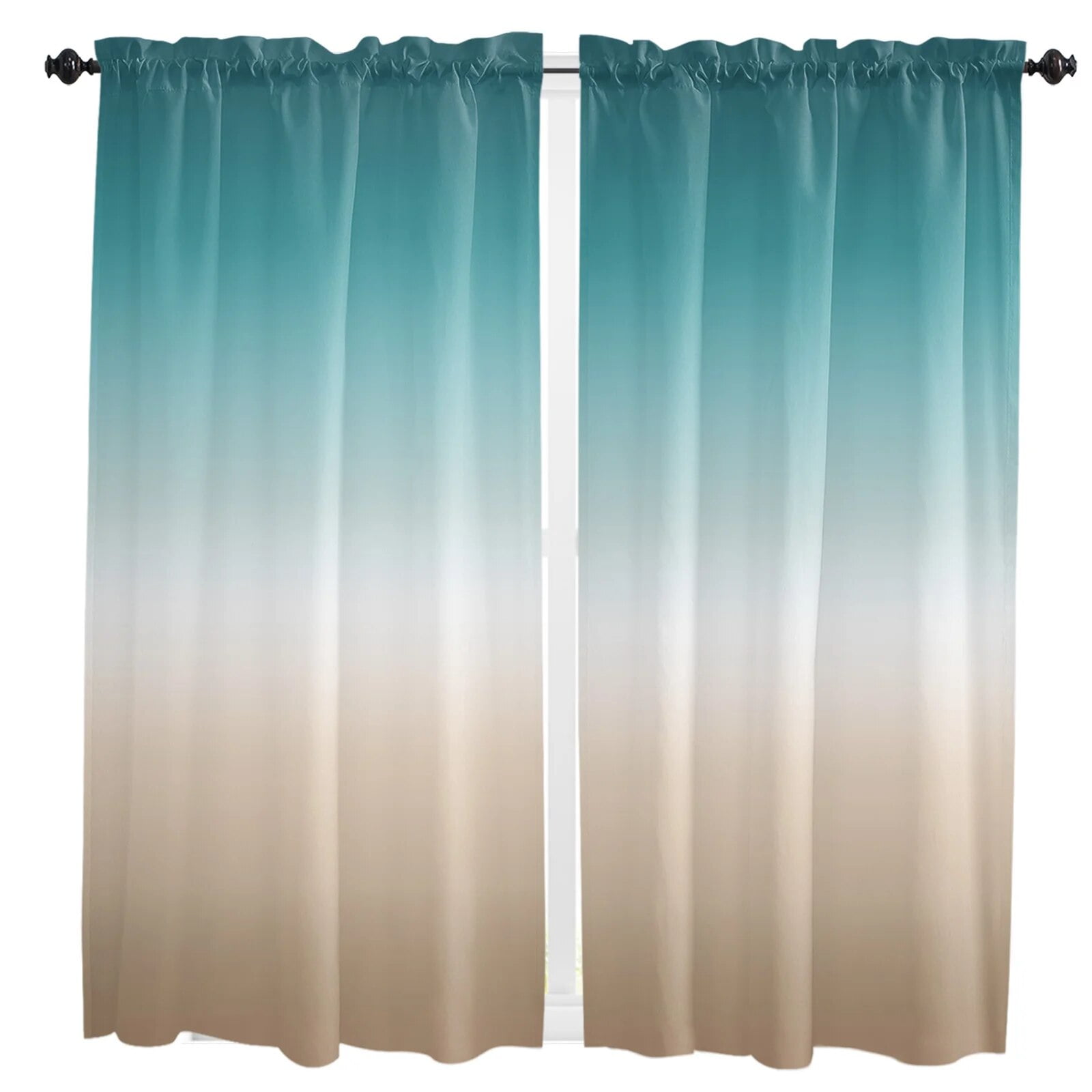 Teal Green Khaki Gradient Small Curtain Rod Pocket Short Curtains Half ...