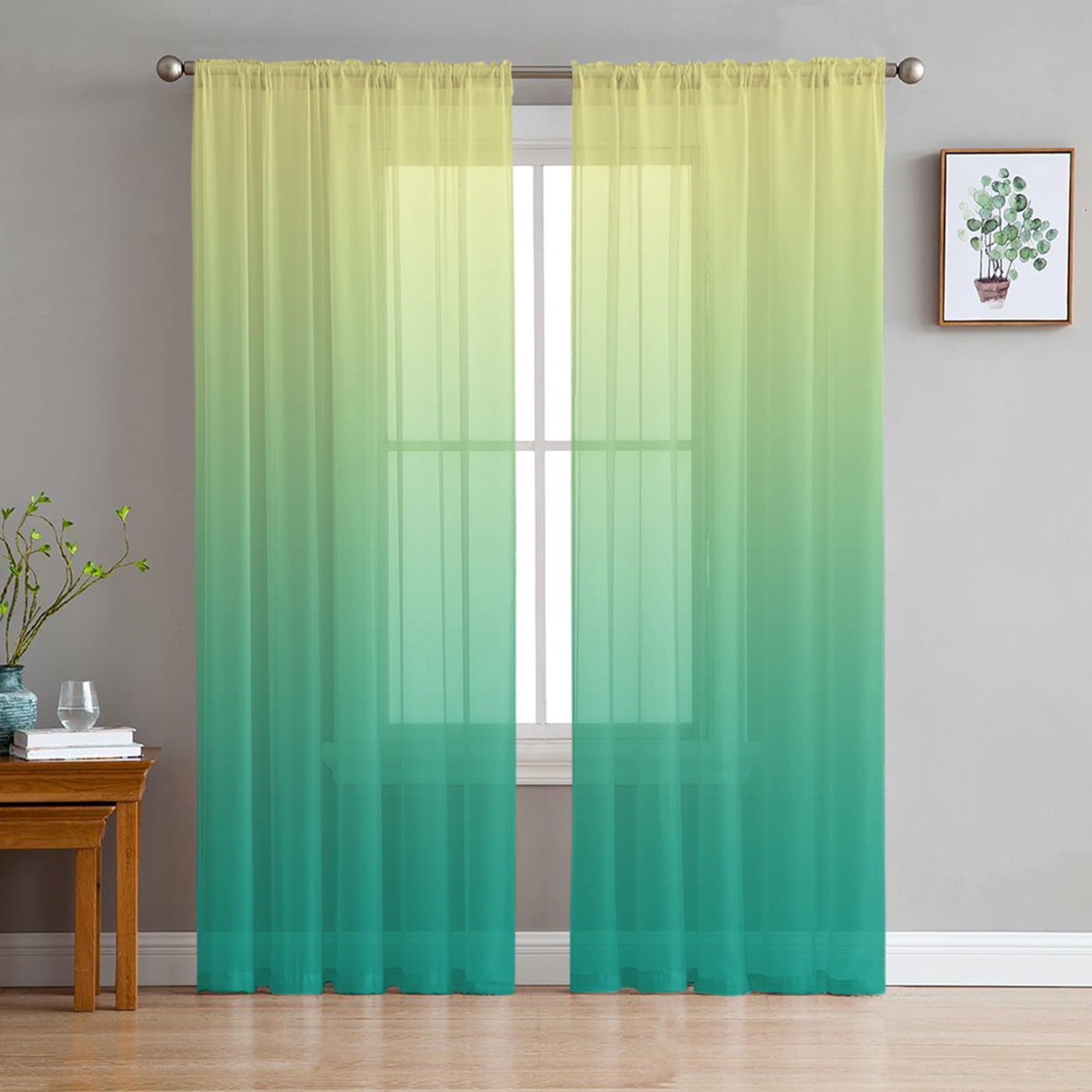 Teal Green Khaki Gradient Tulle Curtains For Living Room Kitchen ration ...