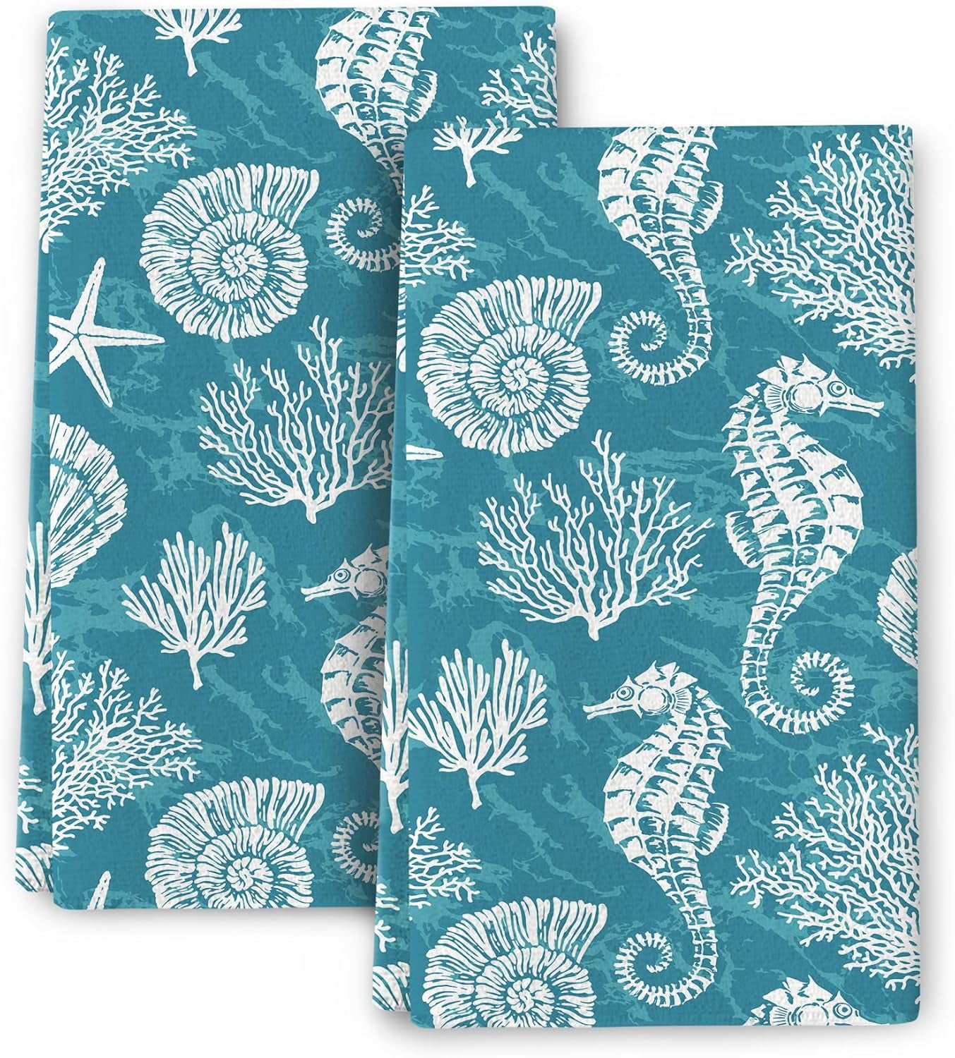 Teal Green Kitchen Towels Decorative Set Set of 2 Absorbent Dish Towels ...