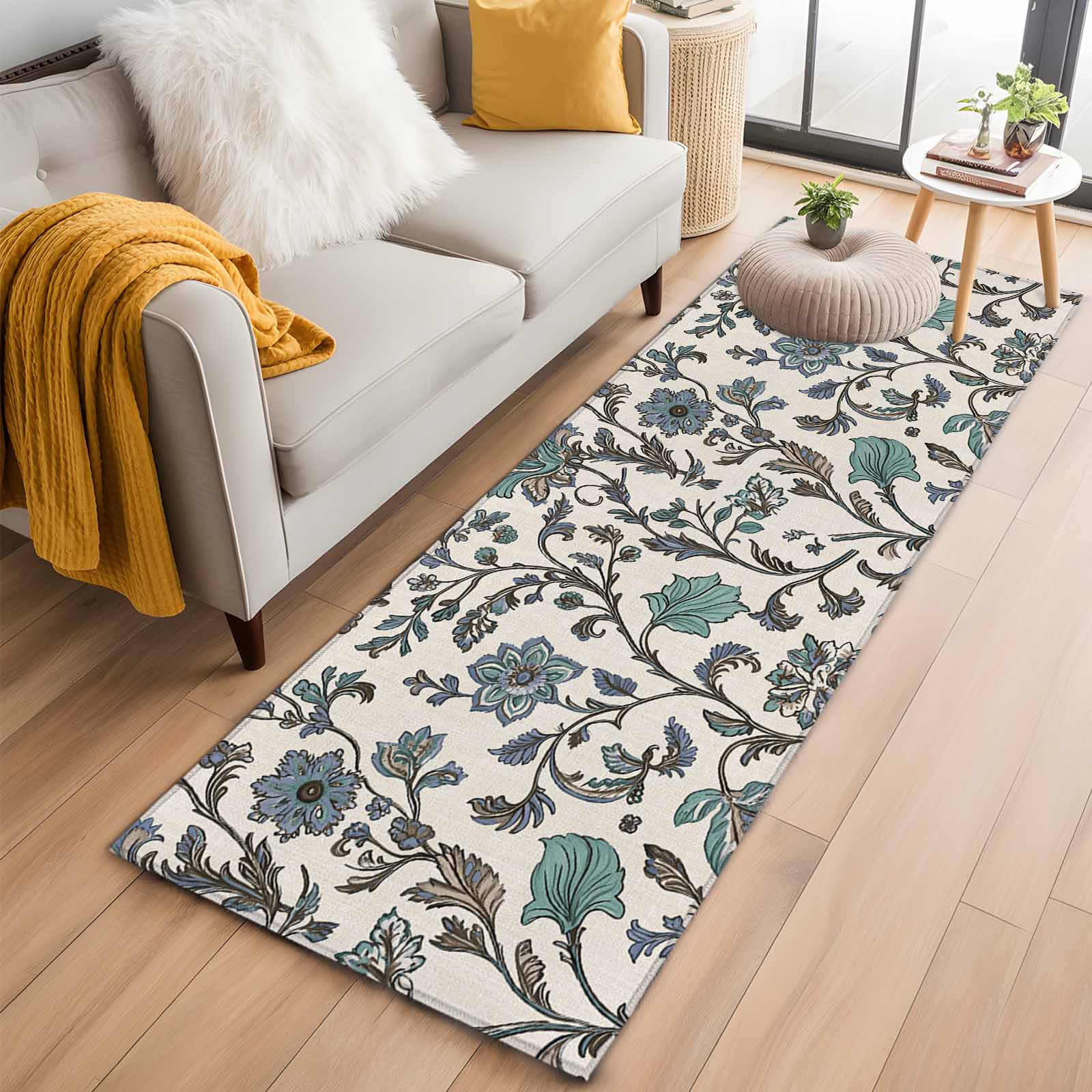 Teal Green Leaf Runner Rug 2x6 FT,Non Slip Hallway Rugs,Vintage ...