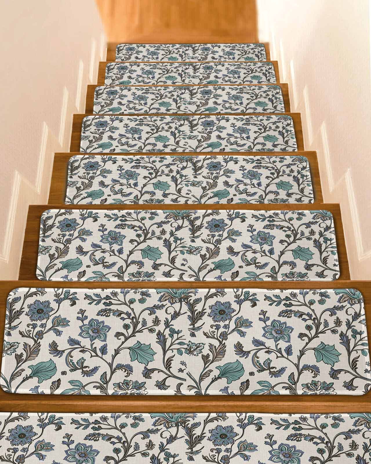 Teal Green Leaf Stair Treads for Wooden Steps Indoor Runner Rug Carpet ...