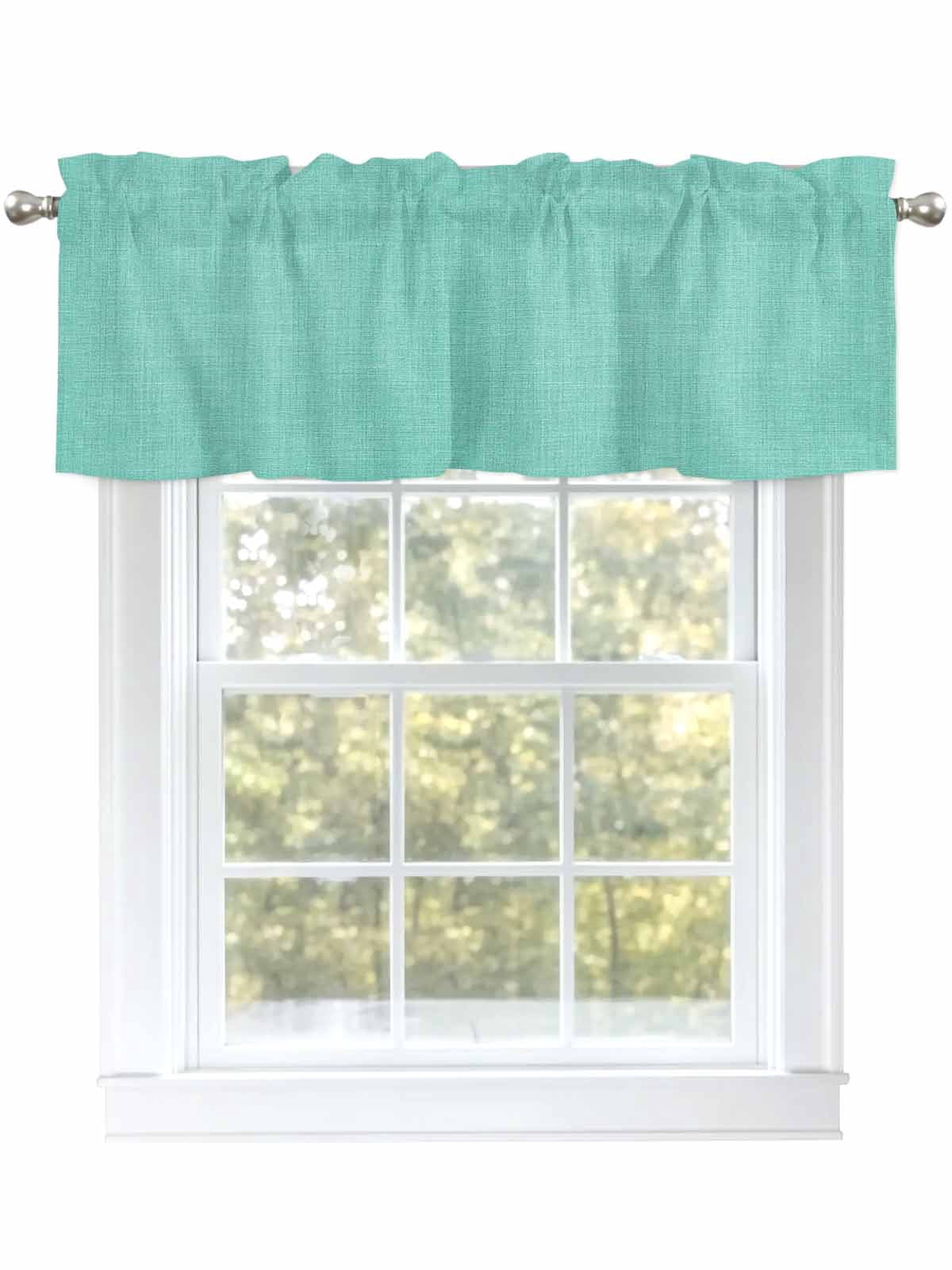 Teal Green Linen Texture Valances for Windows, Rod Pocket Kitchen ...
