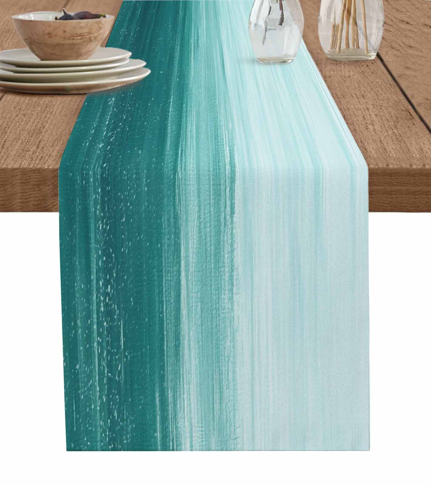 Teal Green Ocean Table Runners 72 Inches Long, Cotton Linen Fabric ...