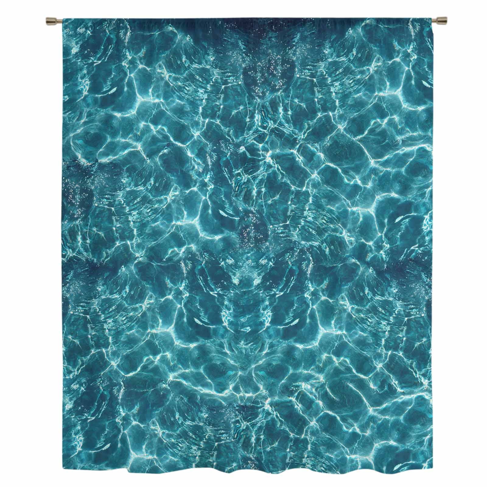 Teal Green Ocean Waves Sheer Curtains 45 Inches Long, Summer Sea Pool ...