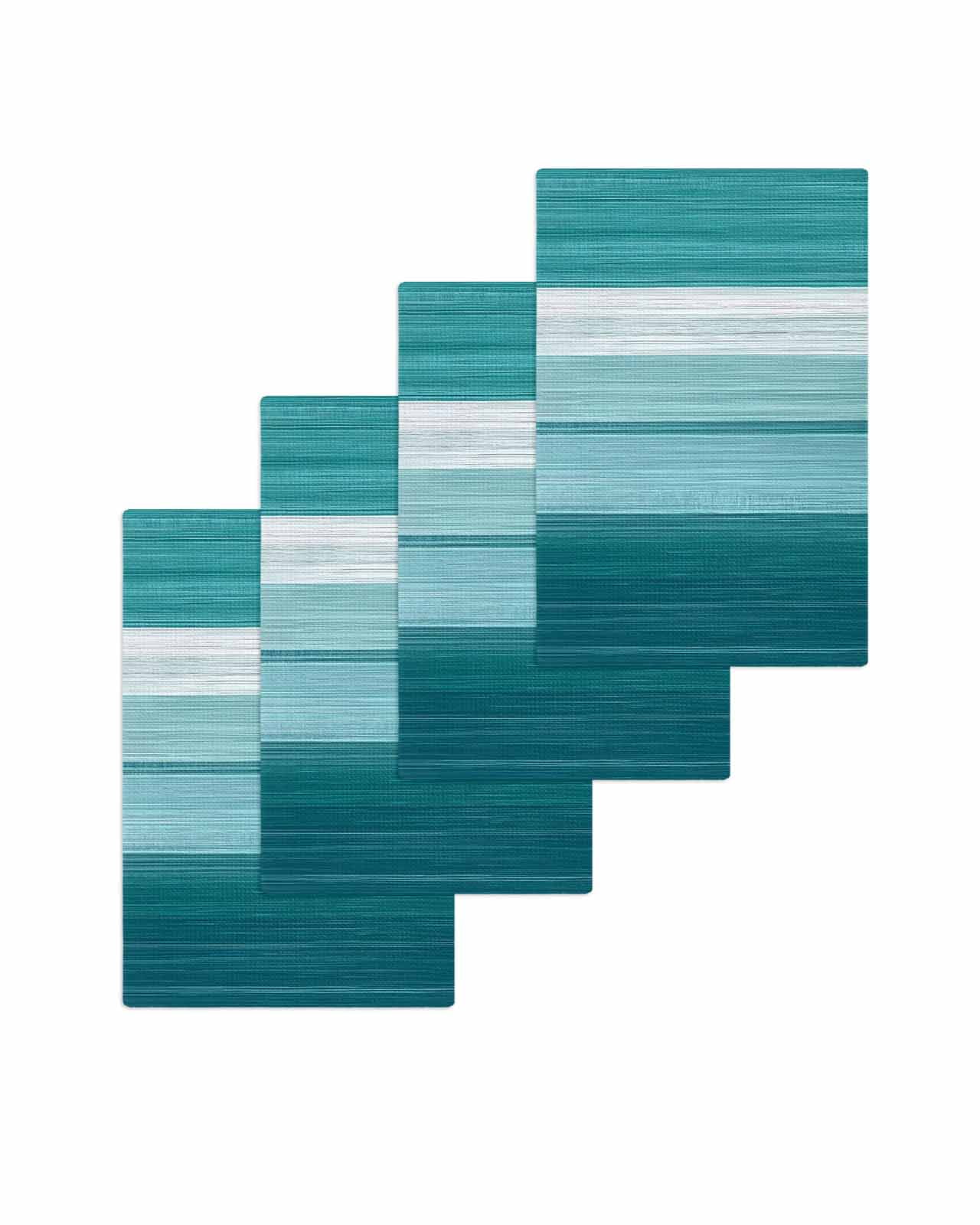 Teal Green Ombre Stripes Kitchen Dish Towels for Drying Dishes Set of 4, Modern Farmhouse Lines ...