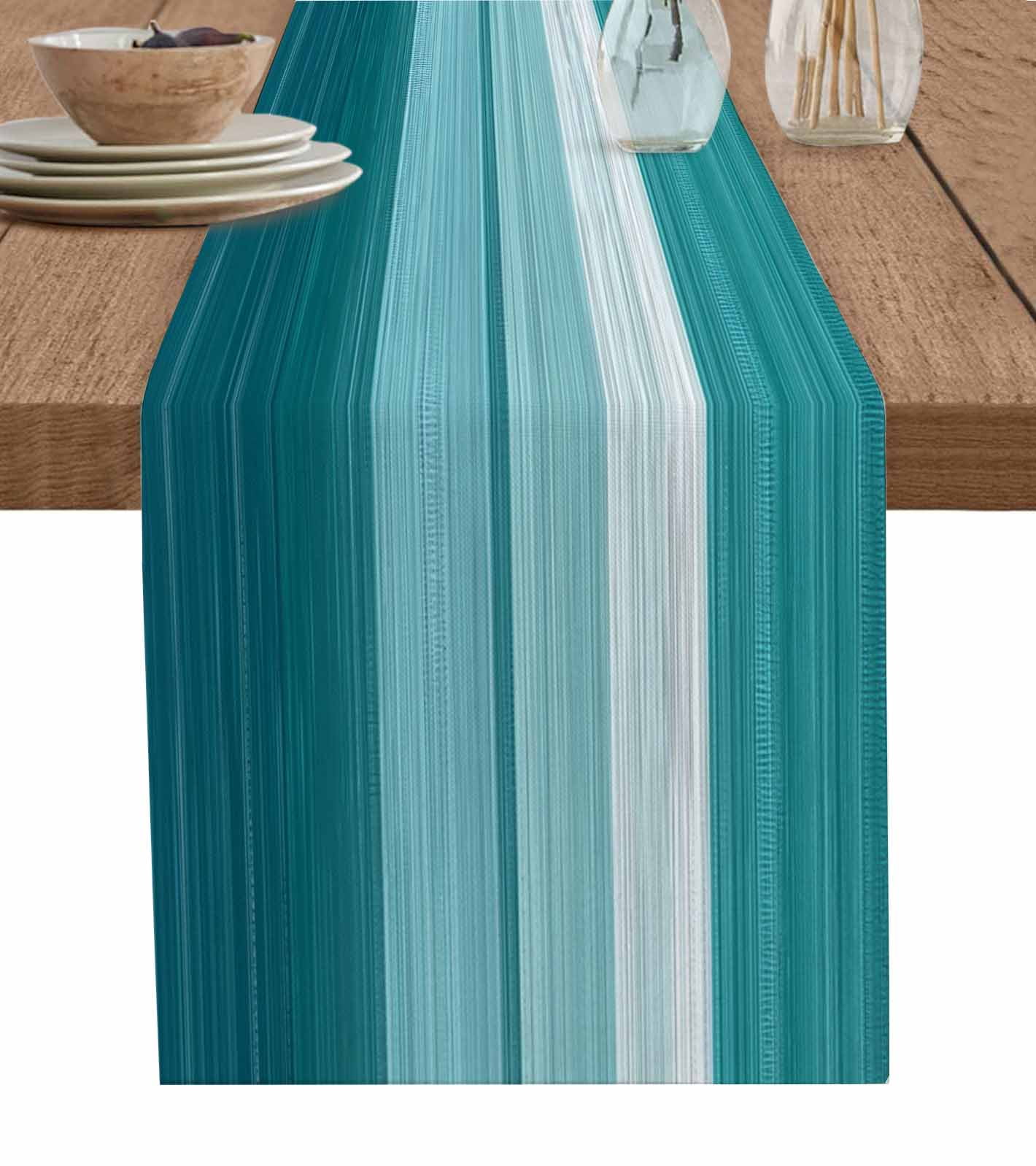 Teal Green Ombre Stripes Table Runner 120 Inches, Modern Farmhouse ...