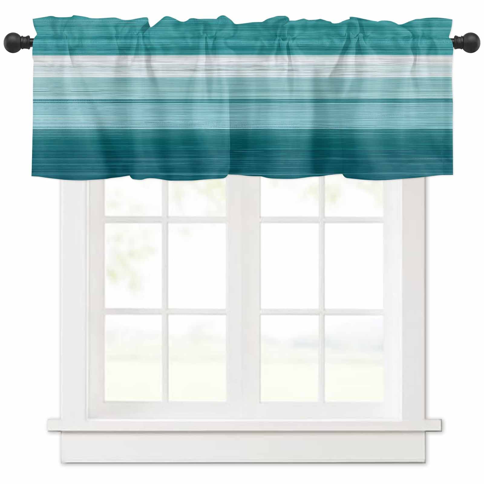 Teal Green Ombre Stripes Valances for Windows Farmhouse Kitchen ...