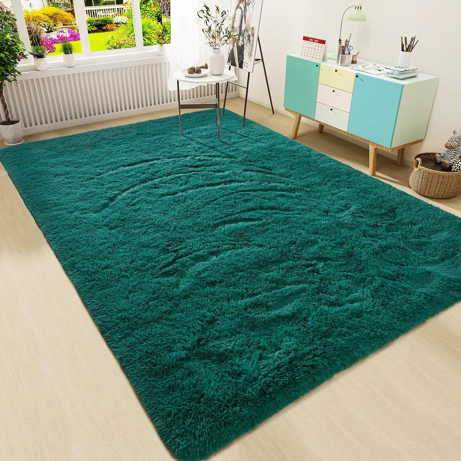 Teal Green Rug 5x8 for Living Room, Large Teal Area Rug Modern Shag ...