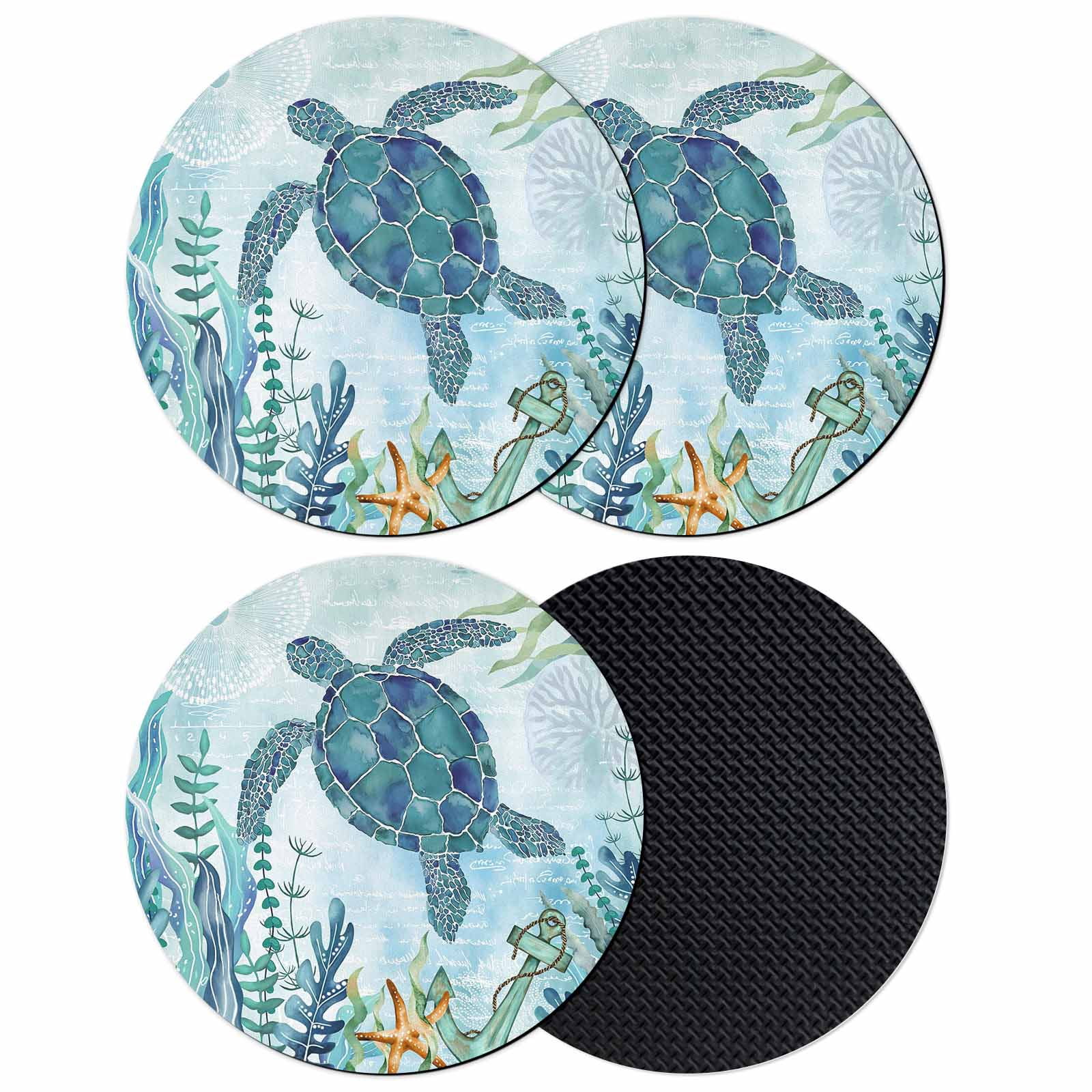 Teal Green Sea Turtle Coasters Set of 4, Absorbent Coasters for Drinks ...