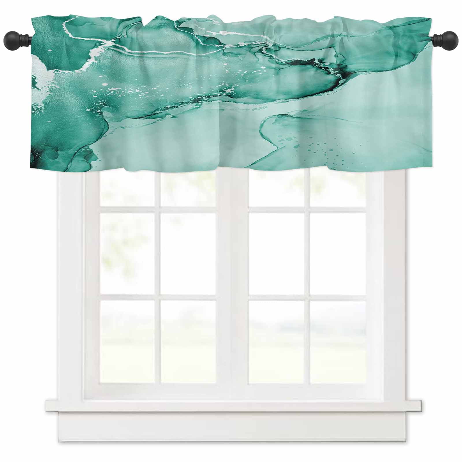Teal Green Sea Turtle Valances for Windows Farmhouse Kitchen Curtains ...