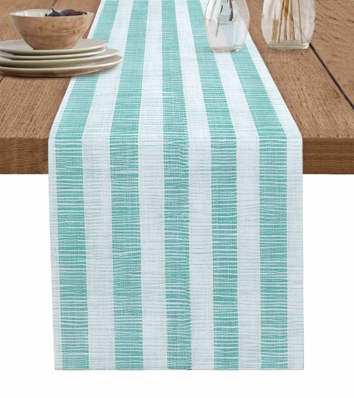 Teal Green Stripes Burlap Cotton Table Runner 13x60 Inches Long ...