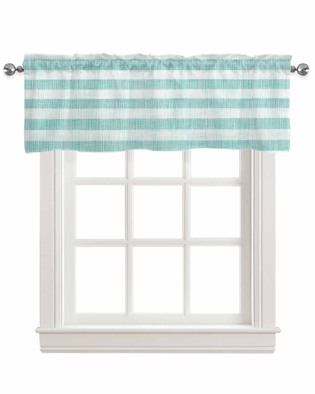 Teal Green Stripes Kitchen Valances for Windows Farmhouse Linen Window ...