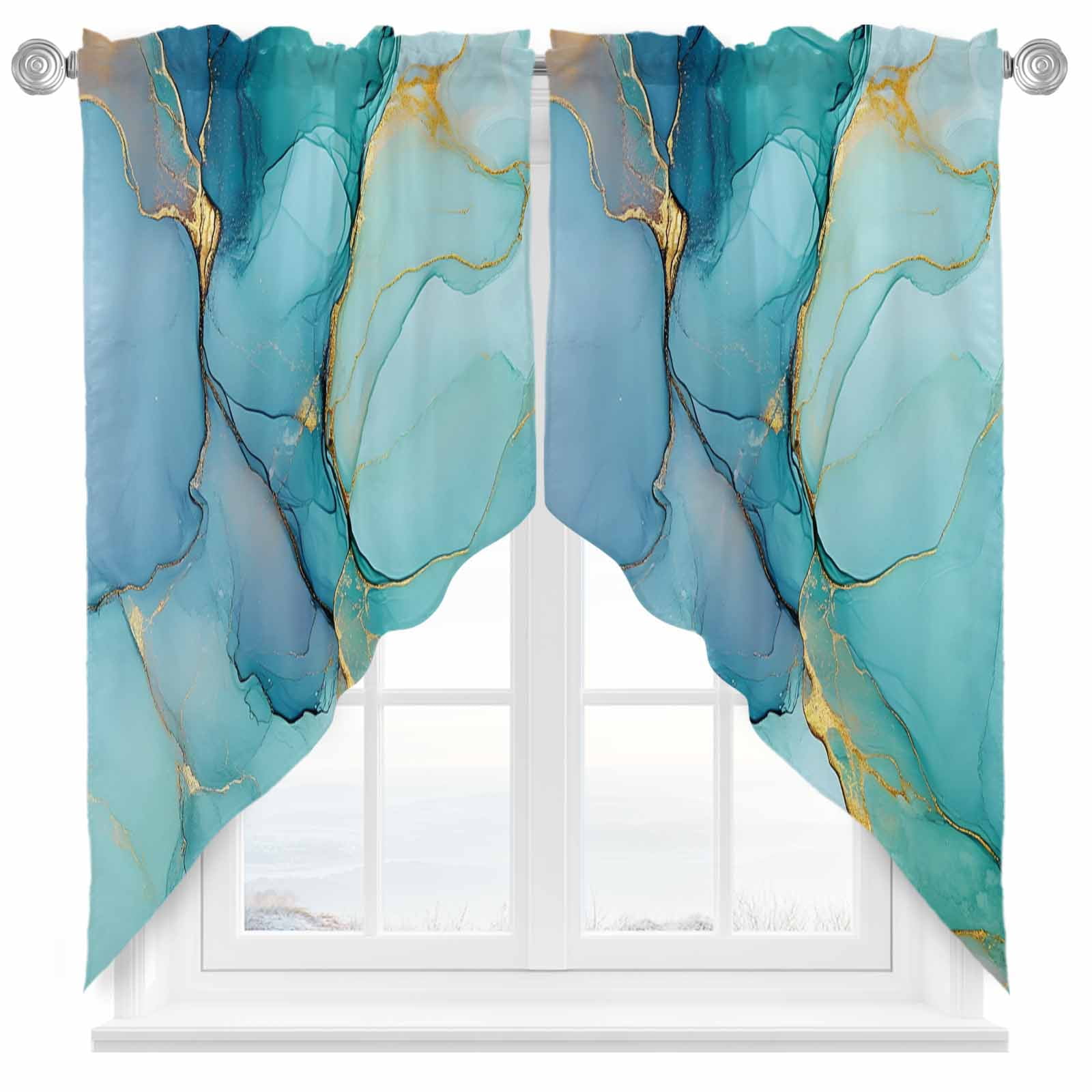 Teal Green Swag Curtain Valance for Windows, Blue Marble Abstract ...