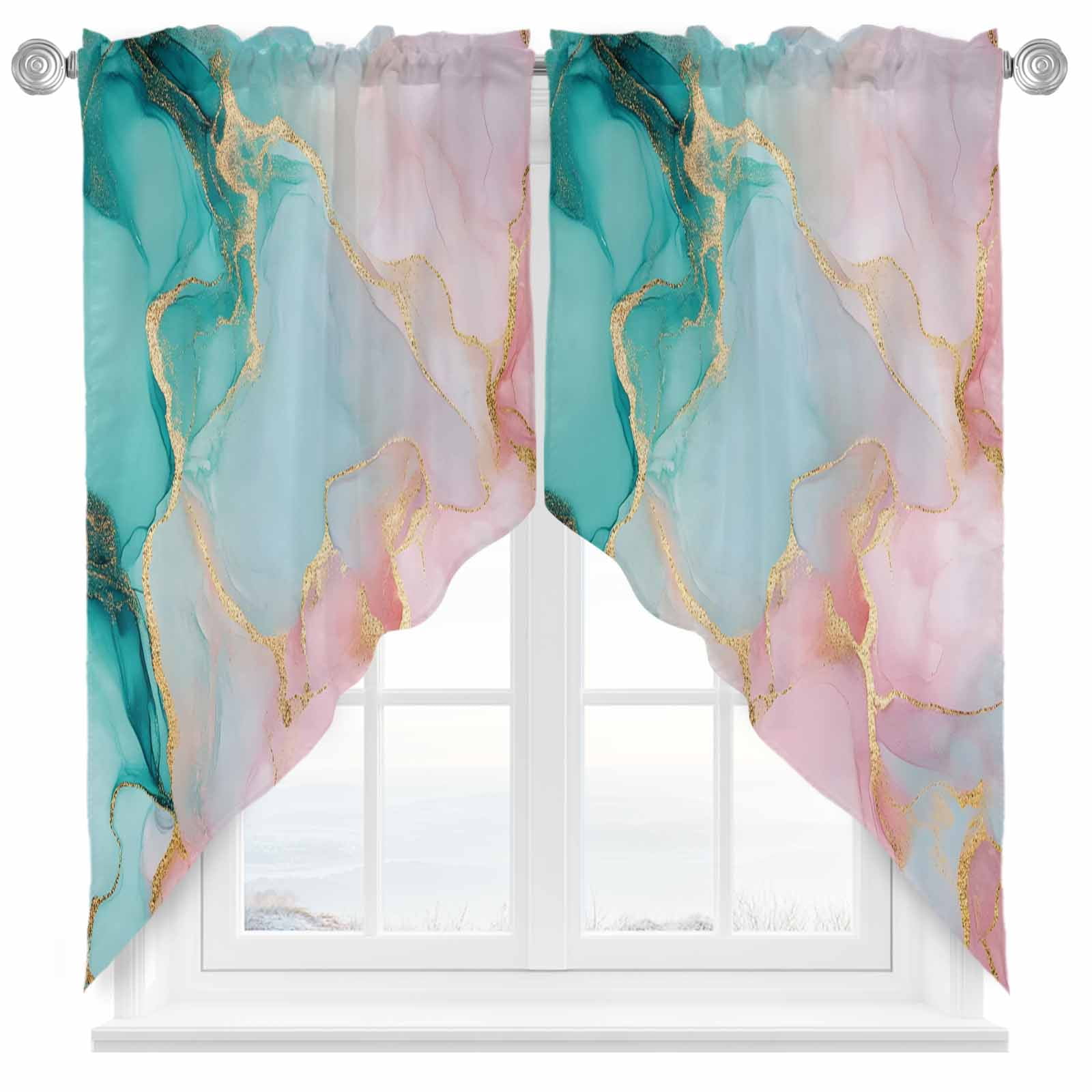 Teal Green Swag Curtain Valance for Windows, Pink Marble Abstract ...
