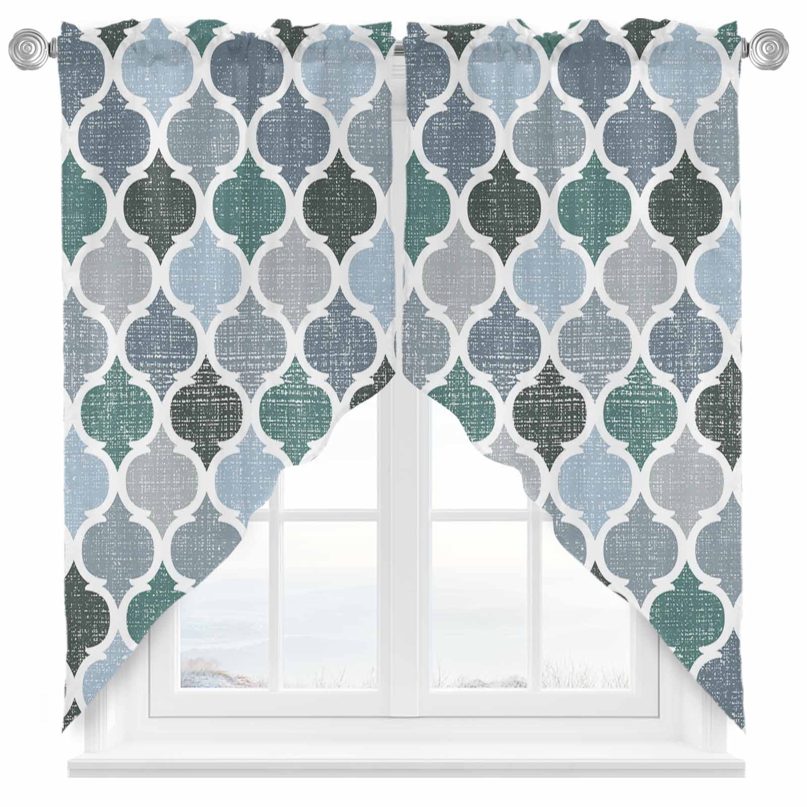 Teal Green Swag Valances for Windows 2 Pack Geometric Morocco ...