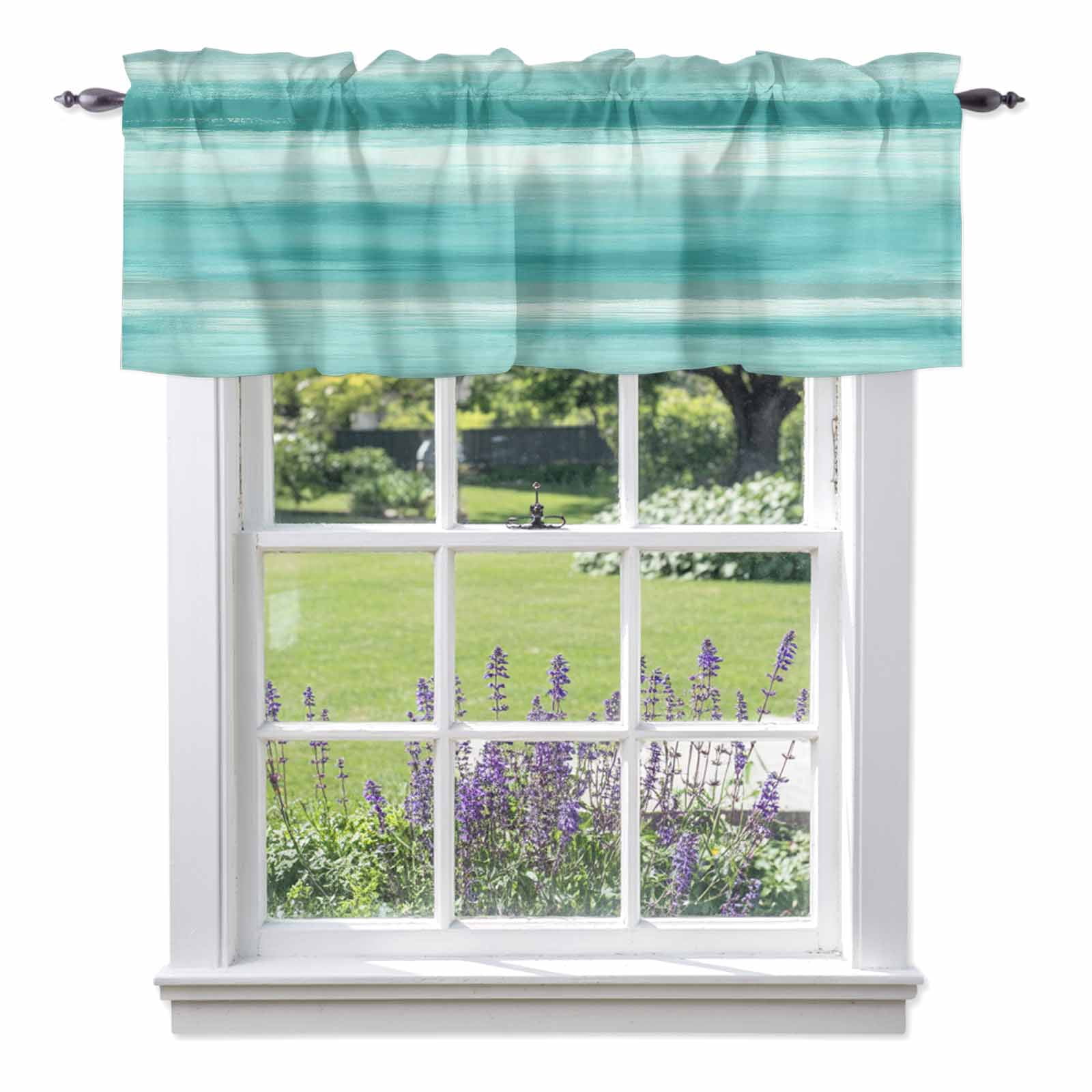 Teal Green White Abstract Valance Curtain for Windows Mottled Oil ...