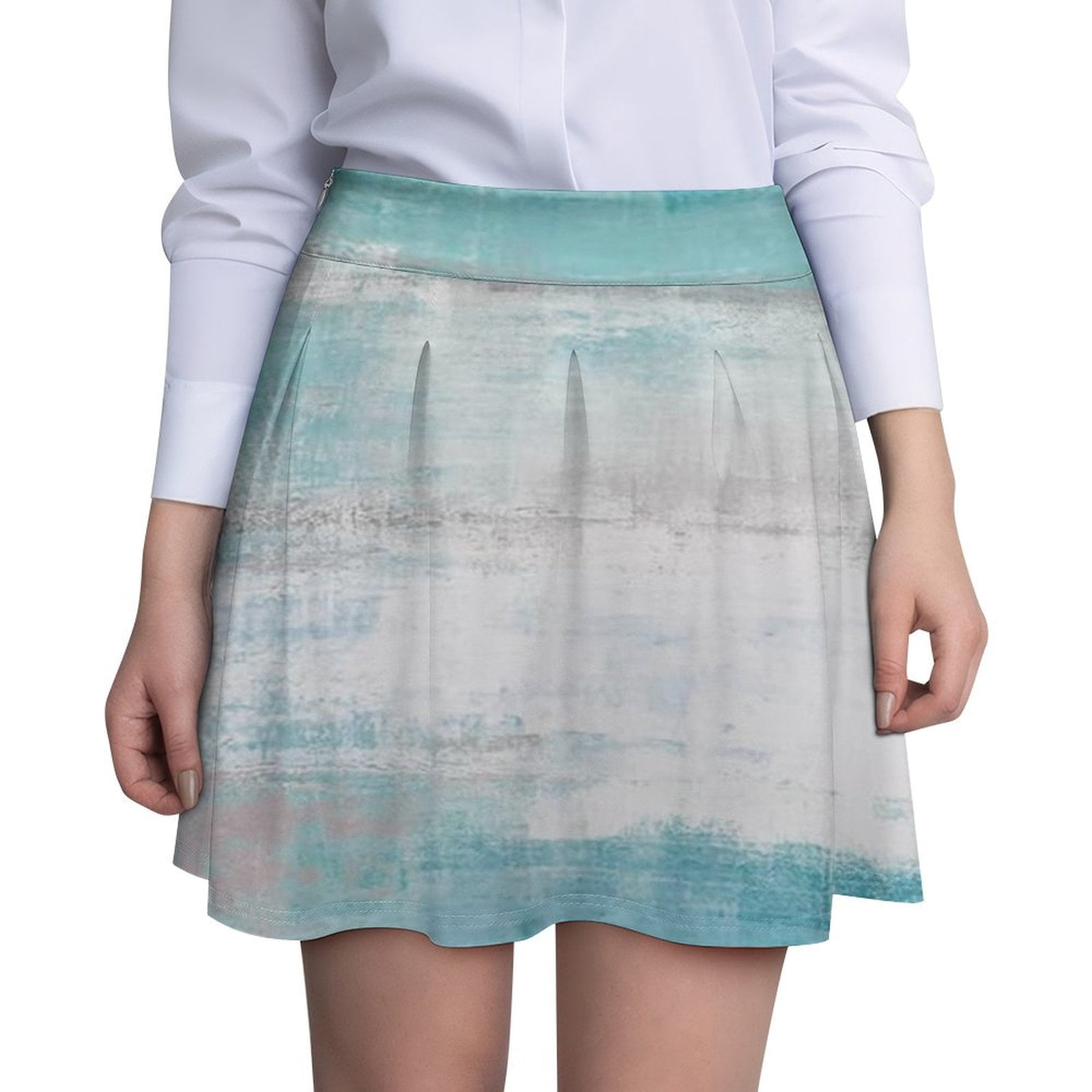 Teal Green White Graffiti Abstract Art Women's Casual Mini Skirt ...