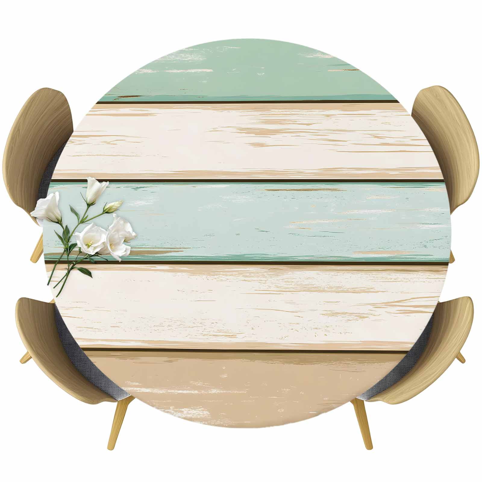 Teal Green Wood Grain Round Tablecloth 45-54 Inch Round Fitted Table ...