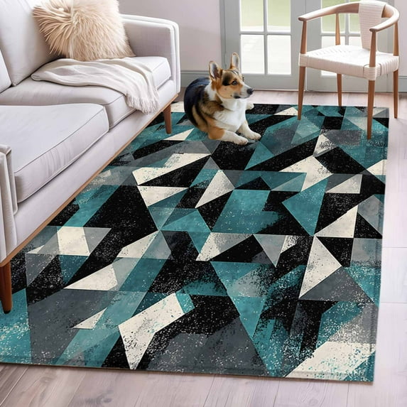 Teal Grey Abstract Art Area Rug 4x6 Washable Rug Non Slip Modern Art ...