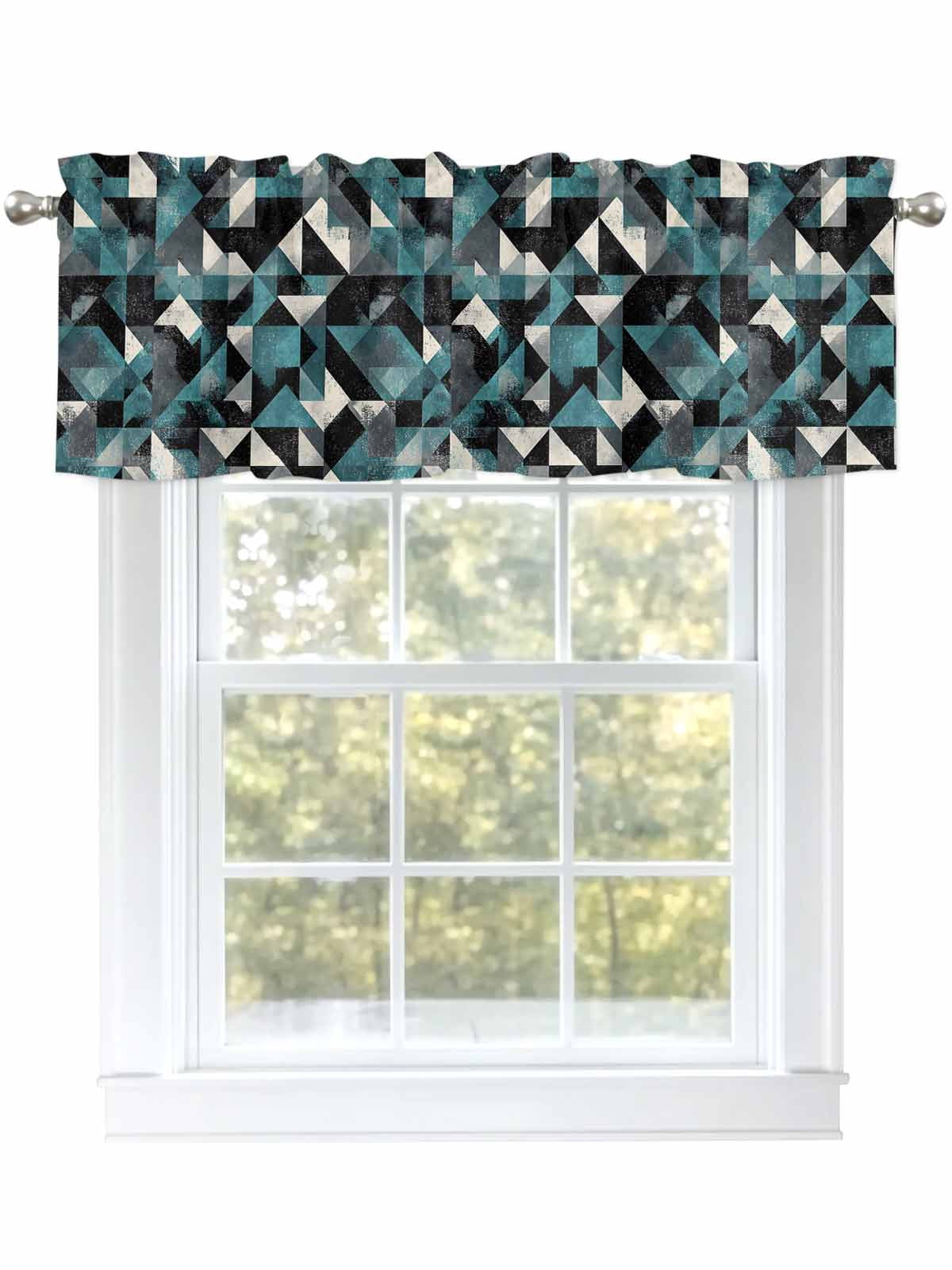 Teal Grey Abstract Art Curtain Valances for Windows, Modern Art ...