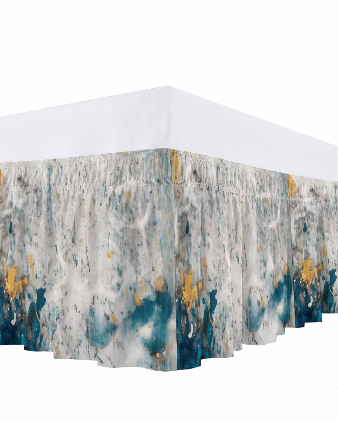 Teal Grey Abstract Art Ruffle Bed Skirt Queen Size Modern Graffiti ...