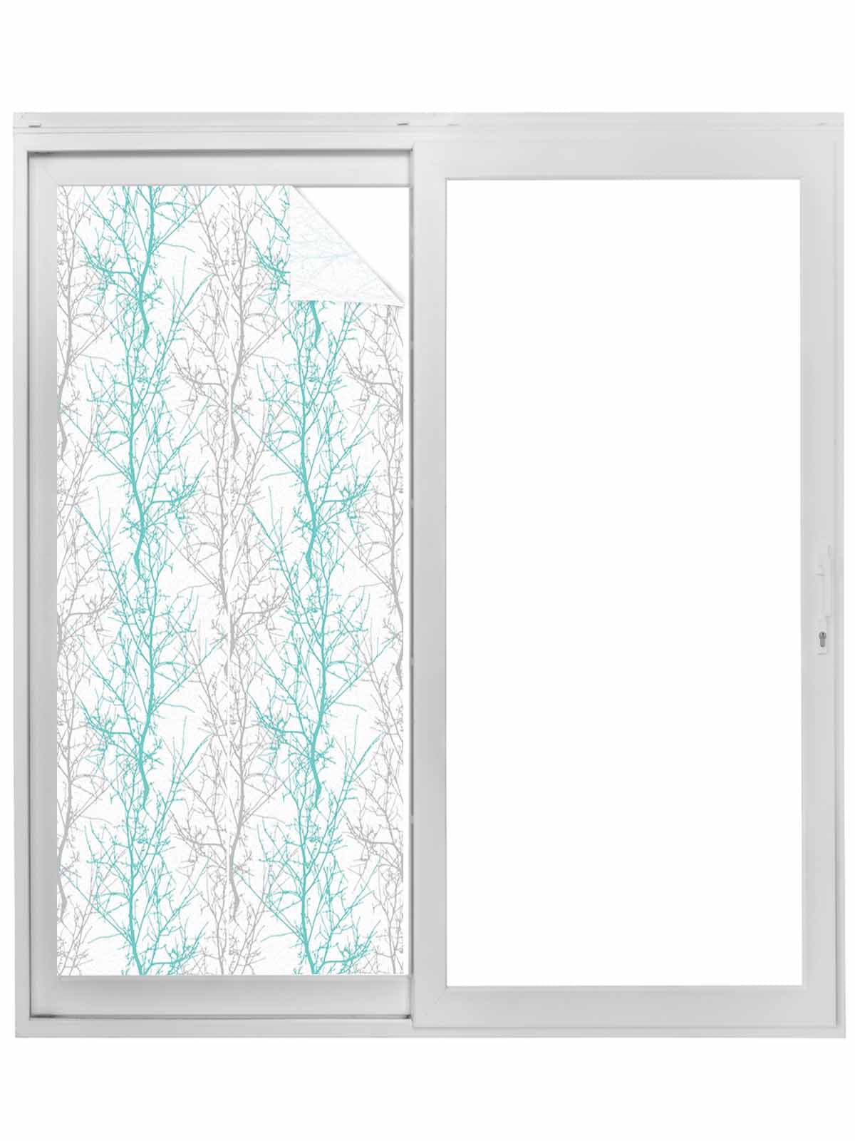 Teal Grey Branch Window Privacy Film, Spring Summer Pastoral Botanical ...