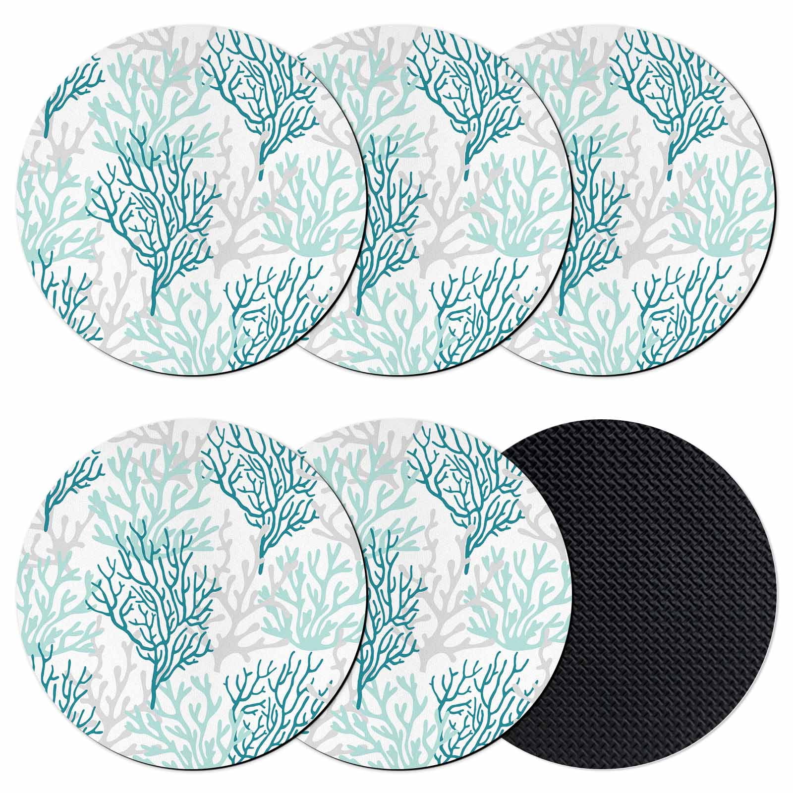 Teal Grey Coral Coastal Coasters Set of 6, Summer Beach Seaside ...
