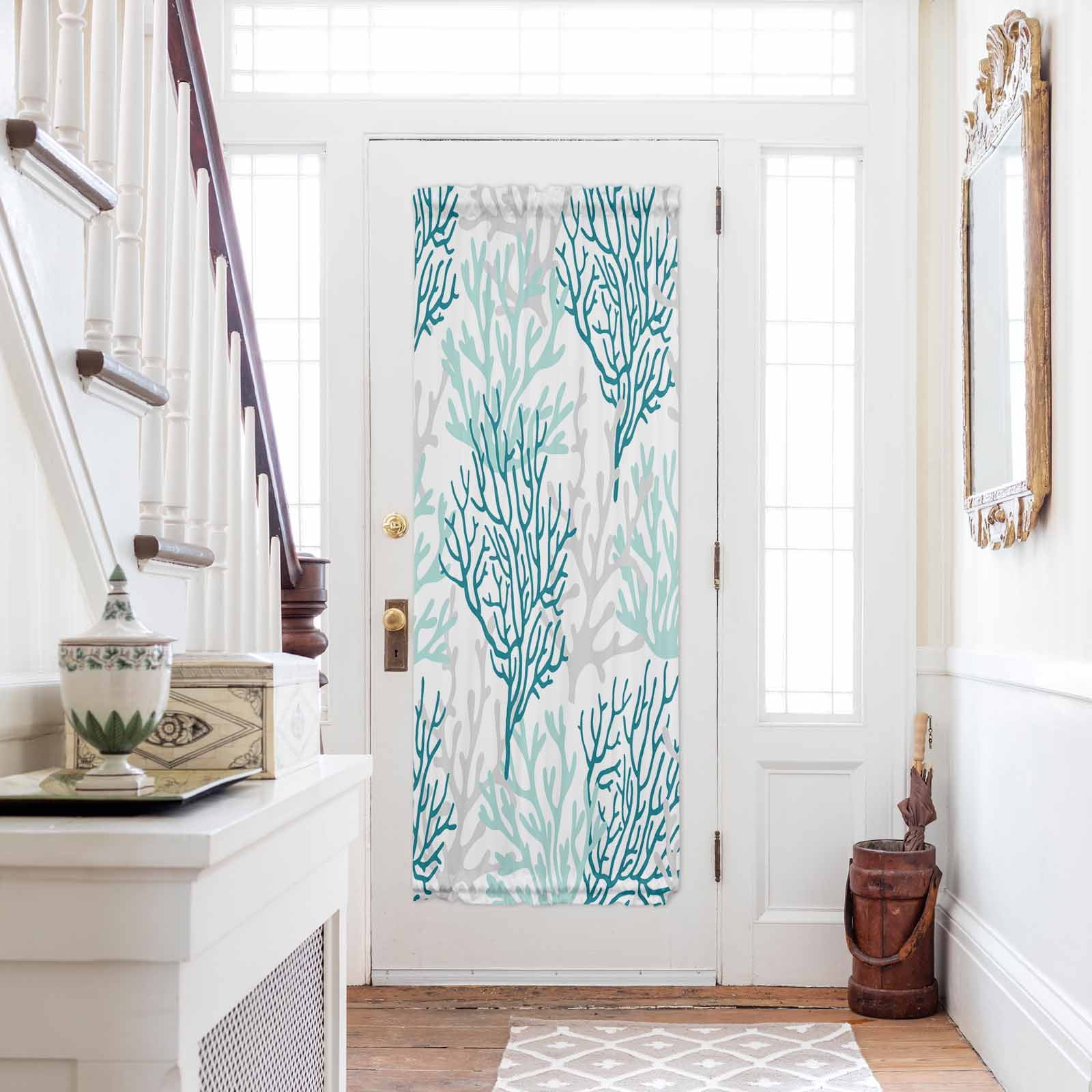 Teal Grey Coral Coastal Door Curtains for Door Window, French Sidelight ...